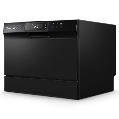 Midea MDC22P1ABB Table-top Countertop, Energy Star Portable Dishwasher, 6 Place Settings & 8 Washing Programs, Speed, Baby-Care, ECO& Glass, Dish Washer for Dorm, RV& Apartment, Black
