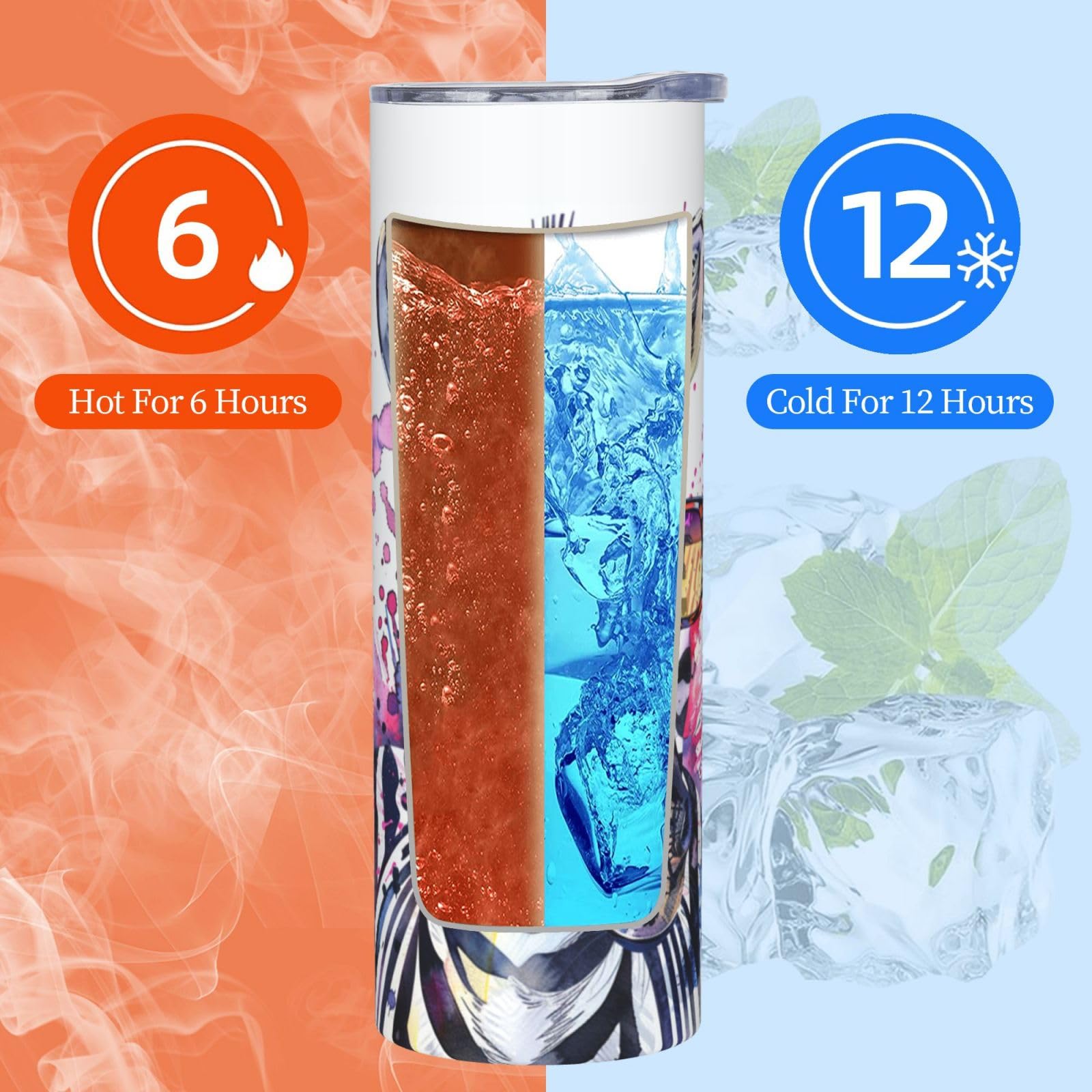 Tangopi Splash Zebra 20 oz Tumbler with Lid and Straw Insulated Travel Coffee Mug Reusable Spill Proof Coffee Cups Stainless Steel Water Bottle for Hot and Cold Drinks