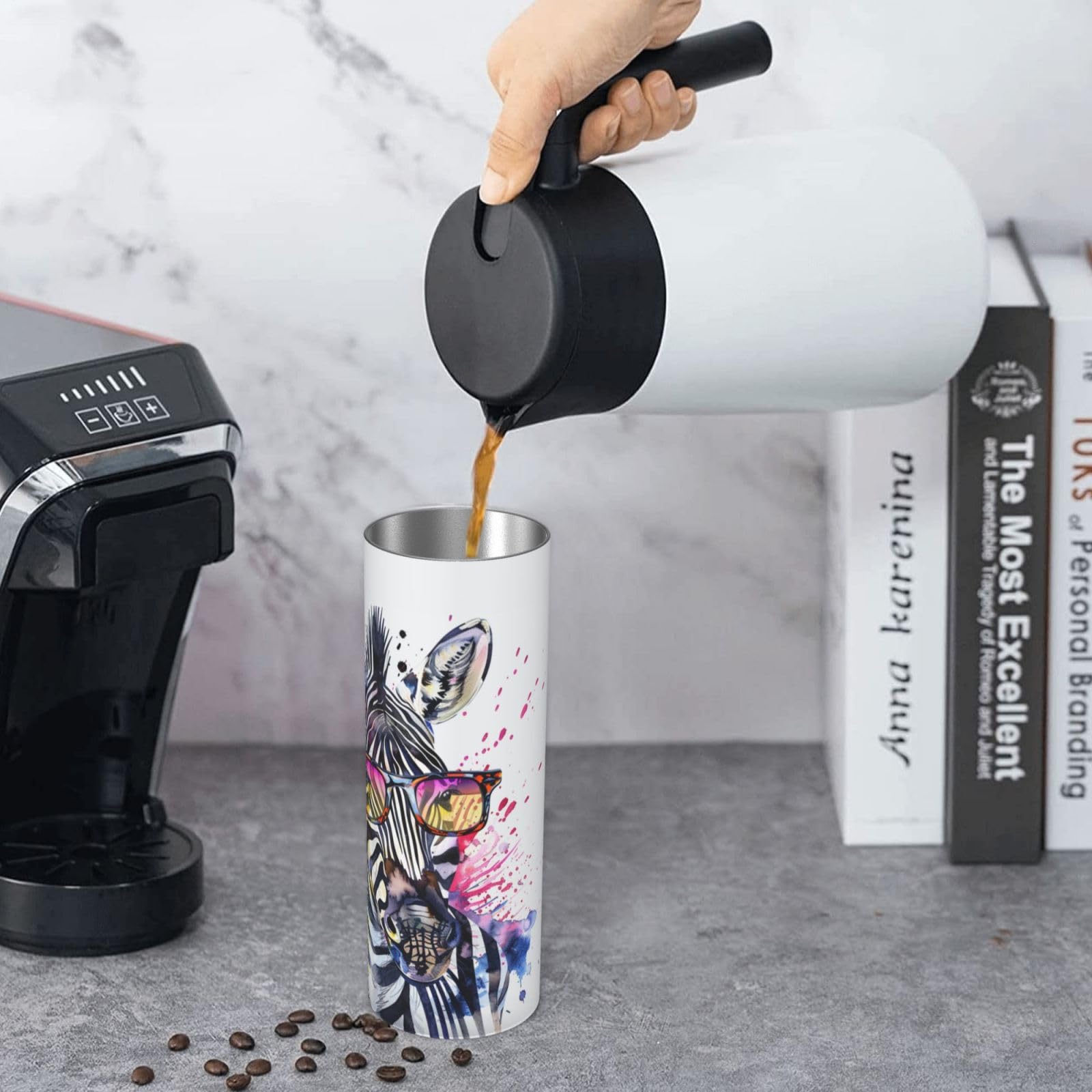 Tangopi Splash Zebra 20 oz Tumbler with Lid and Straw Insulated Travel Coffee Mug Reusable Spill Proof Coffee Cups Stainless Steel Water Bottle for Hot and Cold Drinks