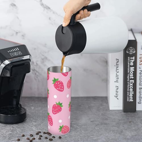 Tangopi Pink Strawberry Pattern 20 oz Tumbler with Lid and Straw Insulated Travel Coffee Mug Reusable Spill Proof Coffee Cups Stainless Steel Water Bottle for Hot and Cold Drinks