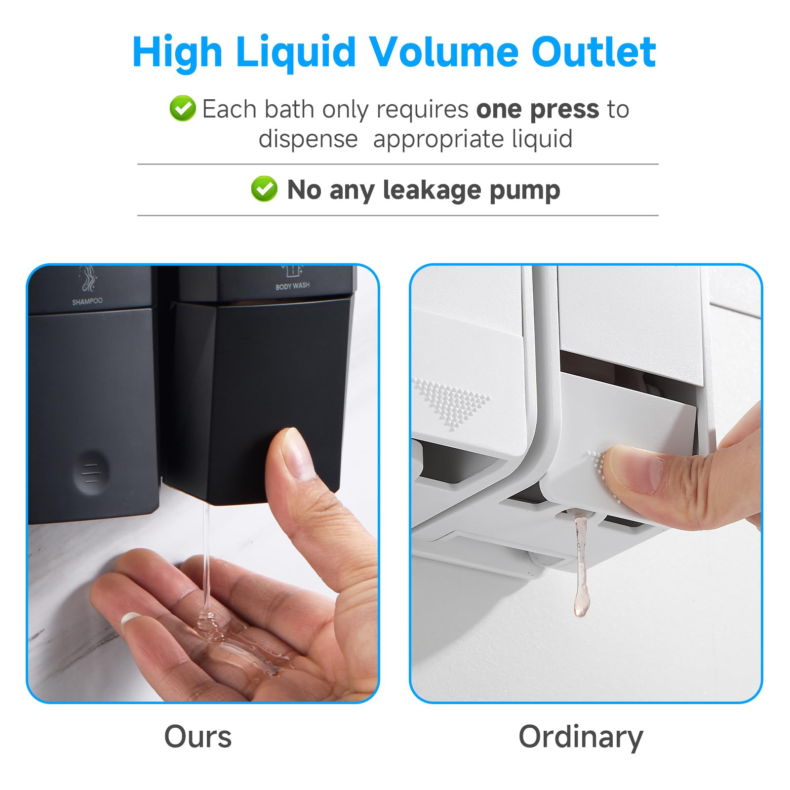 GlintGath Shower Dispenser 3 Chamber No Drill Wall Mounted Shampoo Conditioner Body Wash Dispenser, Large Capacity 1500ML, Black