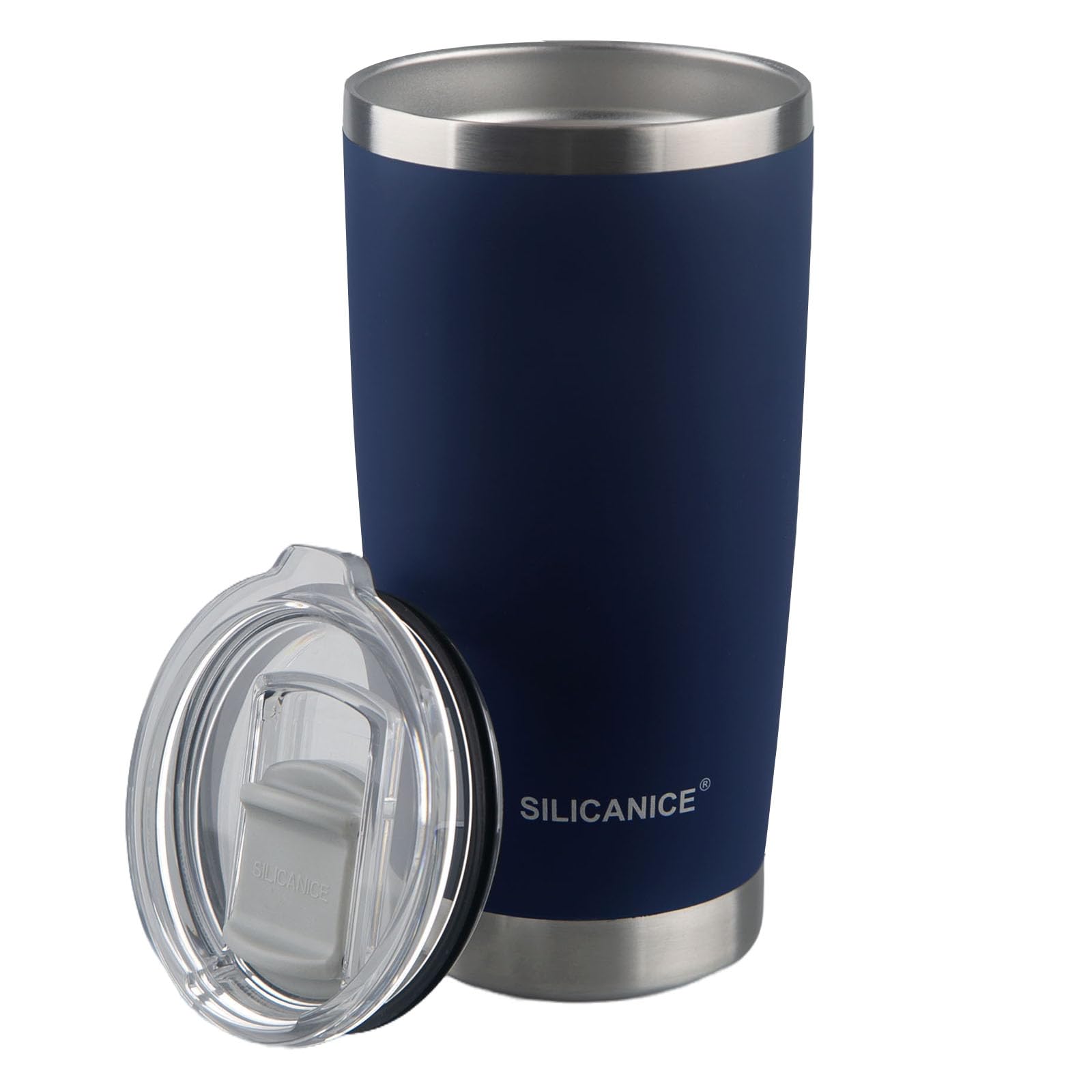 SILICANICE Navy The Only Soft Touch 20oz Stainless Steel Insulated Tumbler with MacSlider Lid-Spill Proof,Dishwasher Safe,Durable Thermal Cup for Hot & cold Coffee, Water & Smoothies