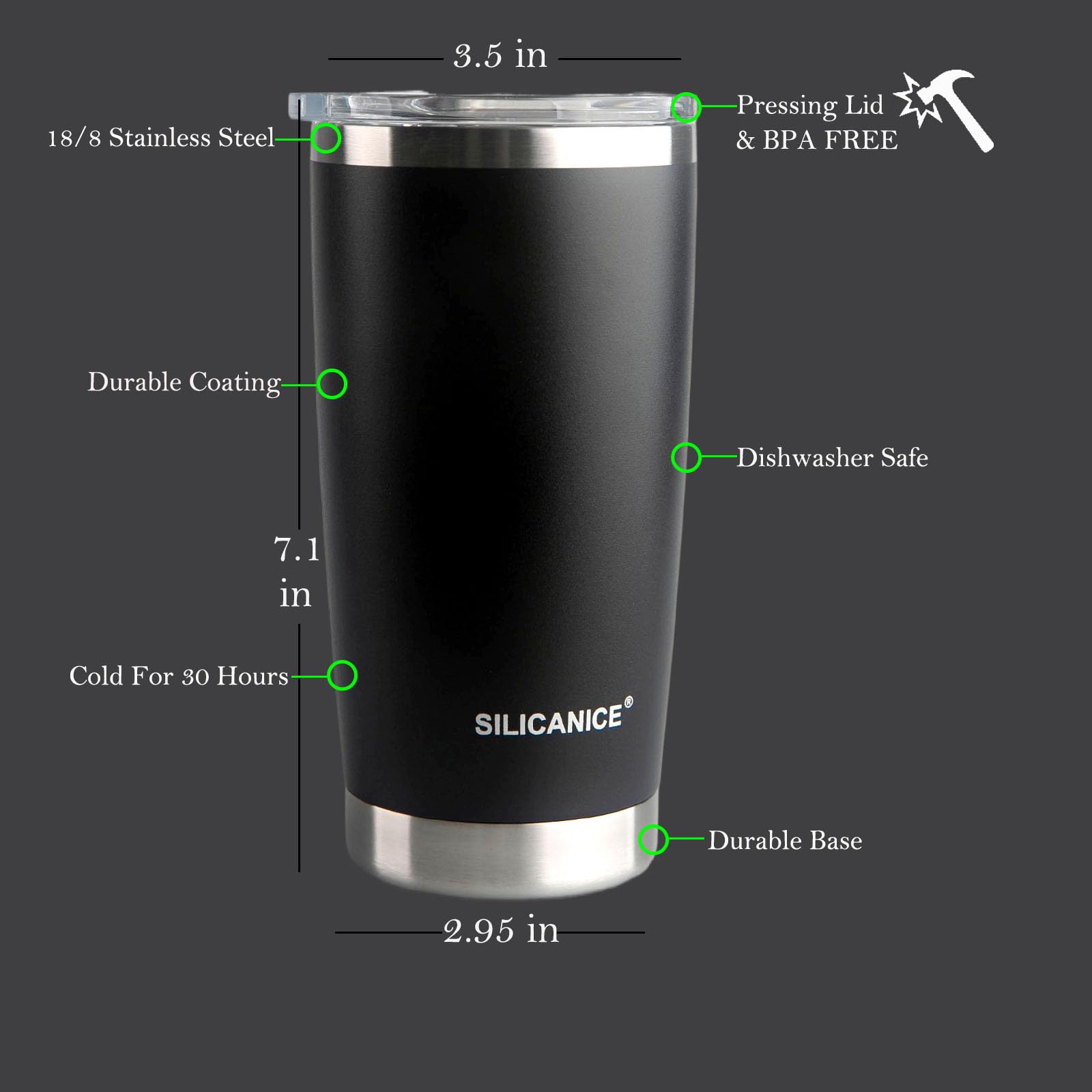 20 oz Black Stainless Steel Double Wall Vacuum Insulated Tumbler with Lid Of MacSlider - Dishwasher Safe & Spill Proof Travel Coffee Cup & Mug For Men - Durable Coating Scratch Resistant Outdoor