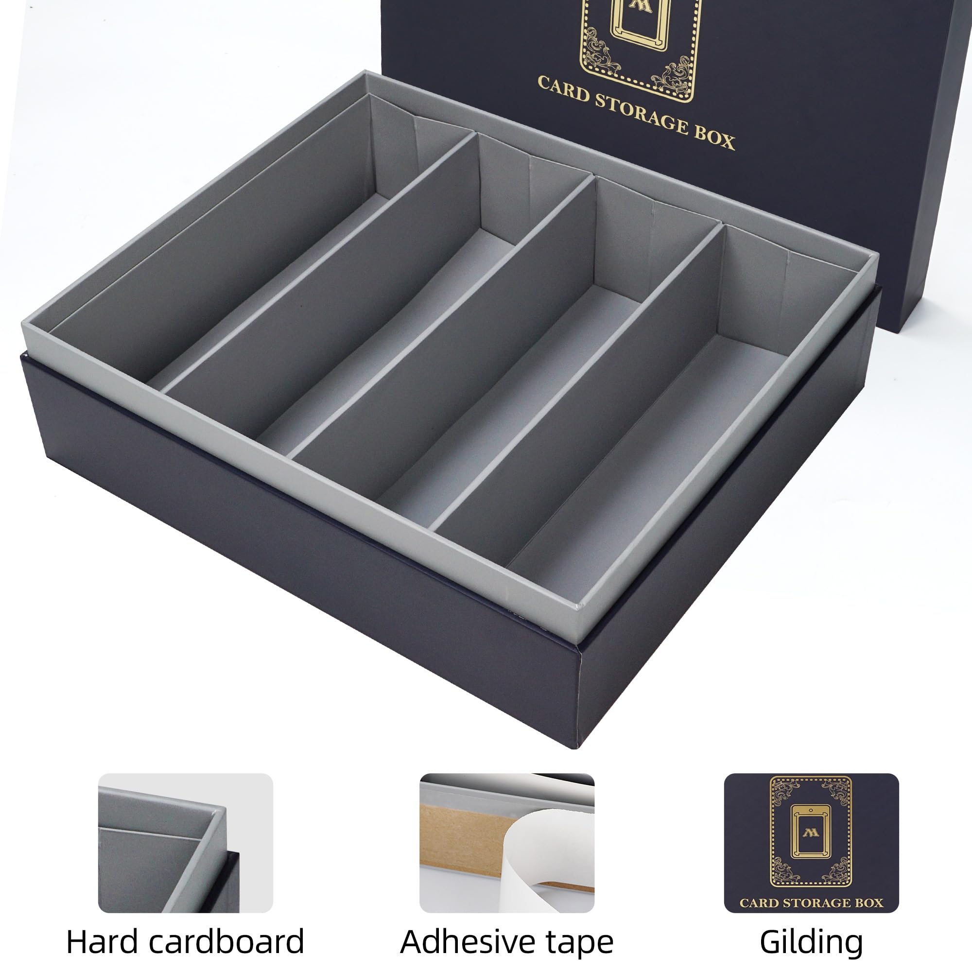 AFIING Trading Card Storage Box 6000+ Capacity – DIY Toploader Case w/ 24 Dividers & 8 Supports, Fits 3x4 Rigid Card, Deck Box for MTG TCG Sports Cards– Black & Blue
