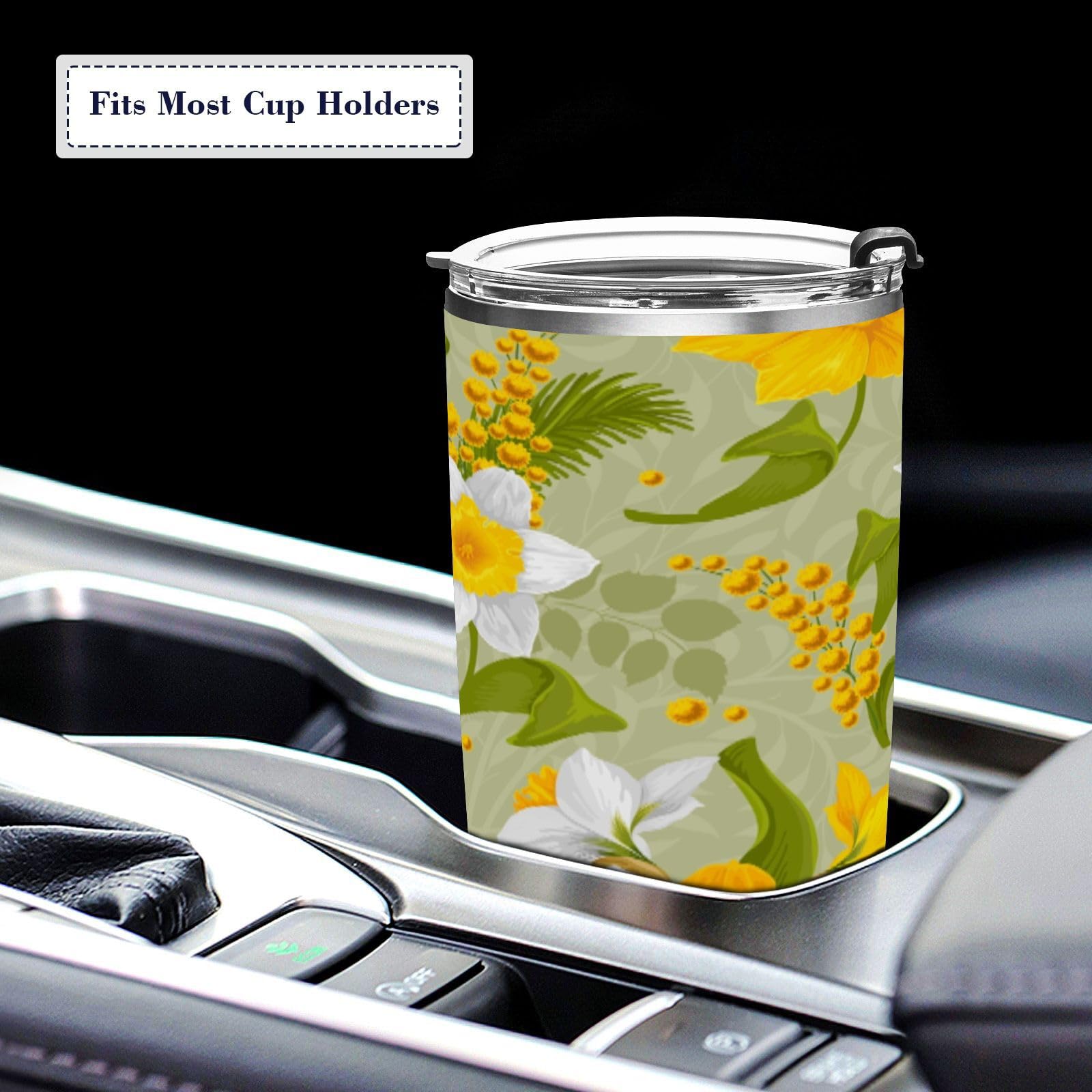 Blueangle 20oz Tumbler with Lid and Straw, Stainless Steel Vacuum Insulated Water Coffee Tumbler Cup, Daffodils Travel Mug Thermal Cup for Hot and Cold Drinks(230)