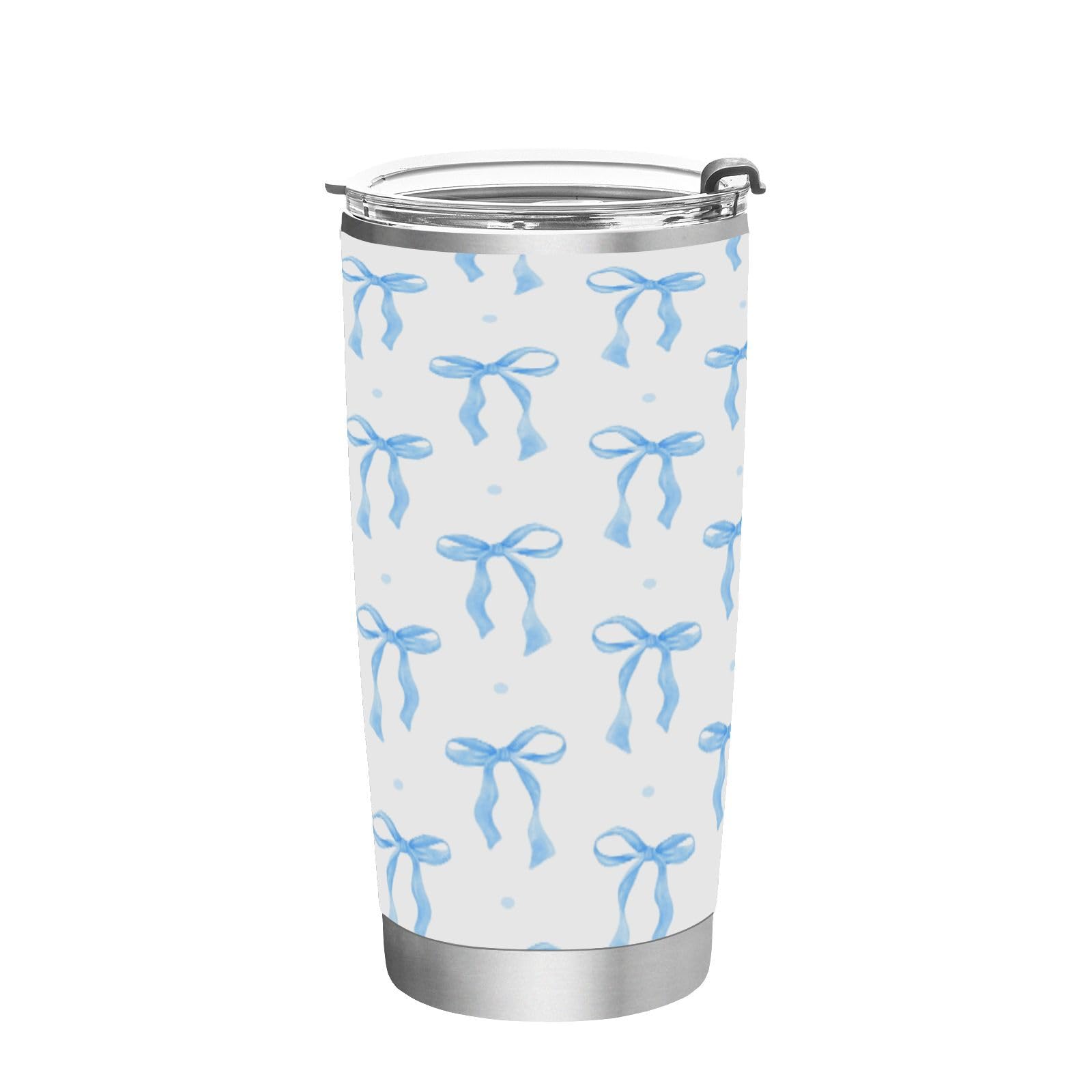 Blueangle 20oz Tumbler with Lid and Straw, Stainless Steel Vacuum Insulated Water Coffee Tumbler Cup, Blue Ribbon Bow Travel Mug Thermal Cup for Hot and Cold Drinks(974)