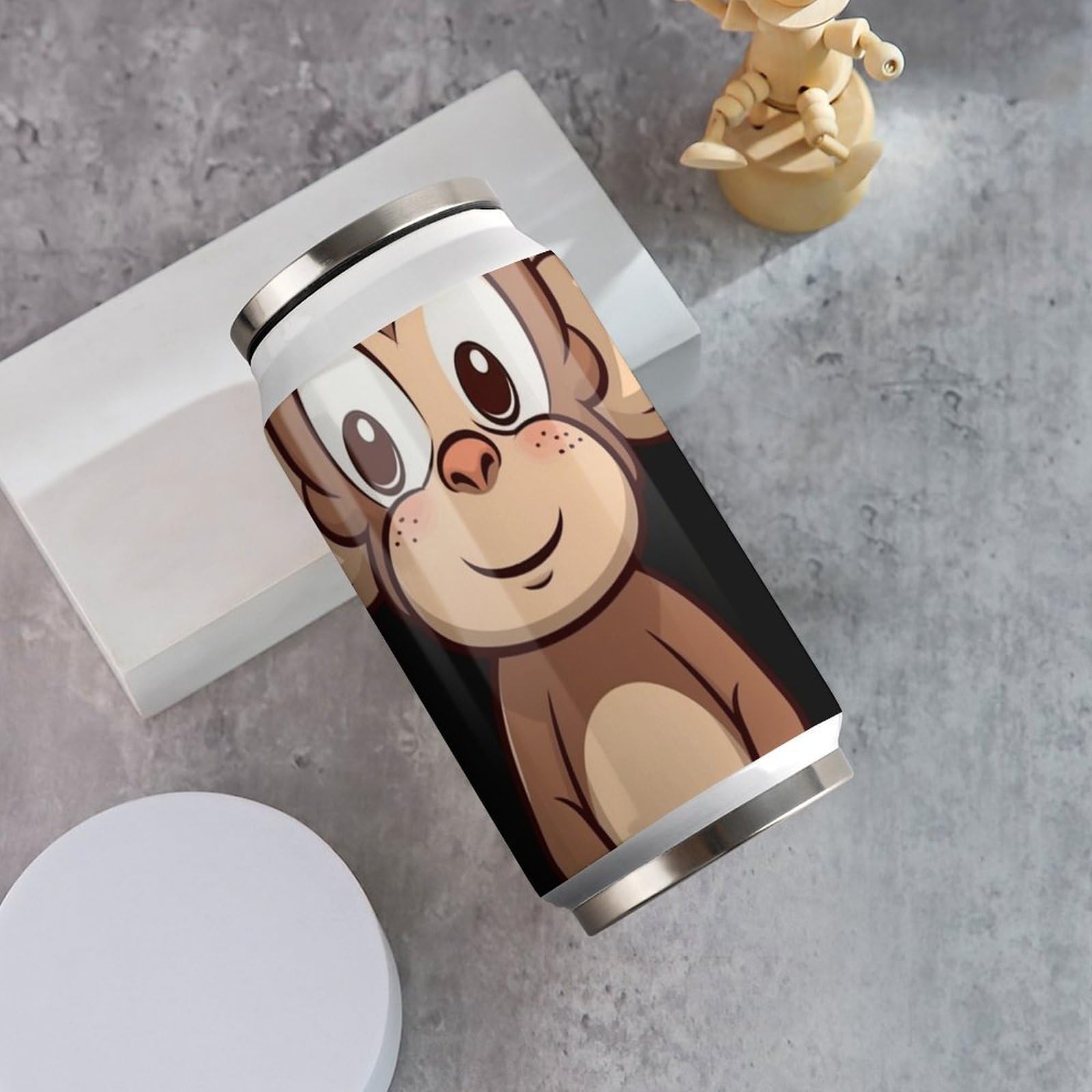 10 Oz Cartoon Brown Monkey Printed Drink Cup, Vacuum Insulated Thermos Cup with Straw Lid,Stainless Steel Travel Mug for Home Outdoor