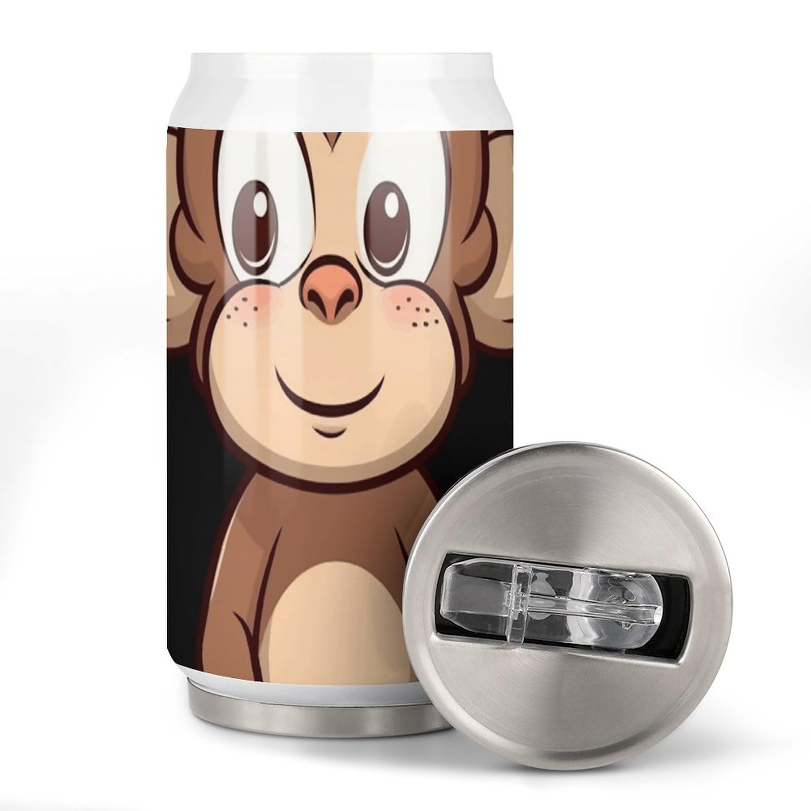 10 Oz Cartoon Brown Monkey Printed Drink Cup, Vacuum Insulated Thermos Cup with Straw Lid,Stainless Steel Travel Mug for Home Outdoor