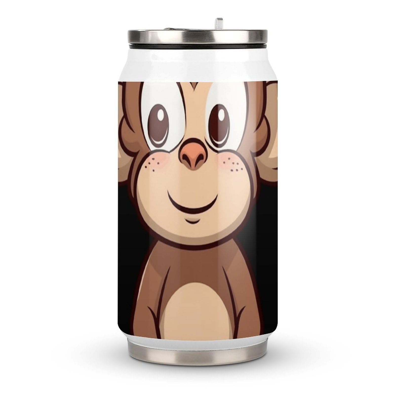 10 Oz Cartoon Brown Monkey Printed Drink Cup, Vacuum Insulated Thermos Cup with Straw Lid,Stainless Steel Travel Mug for Home Outdoor