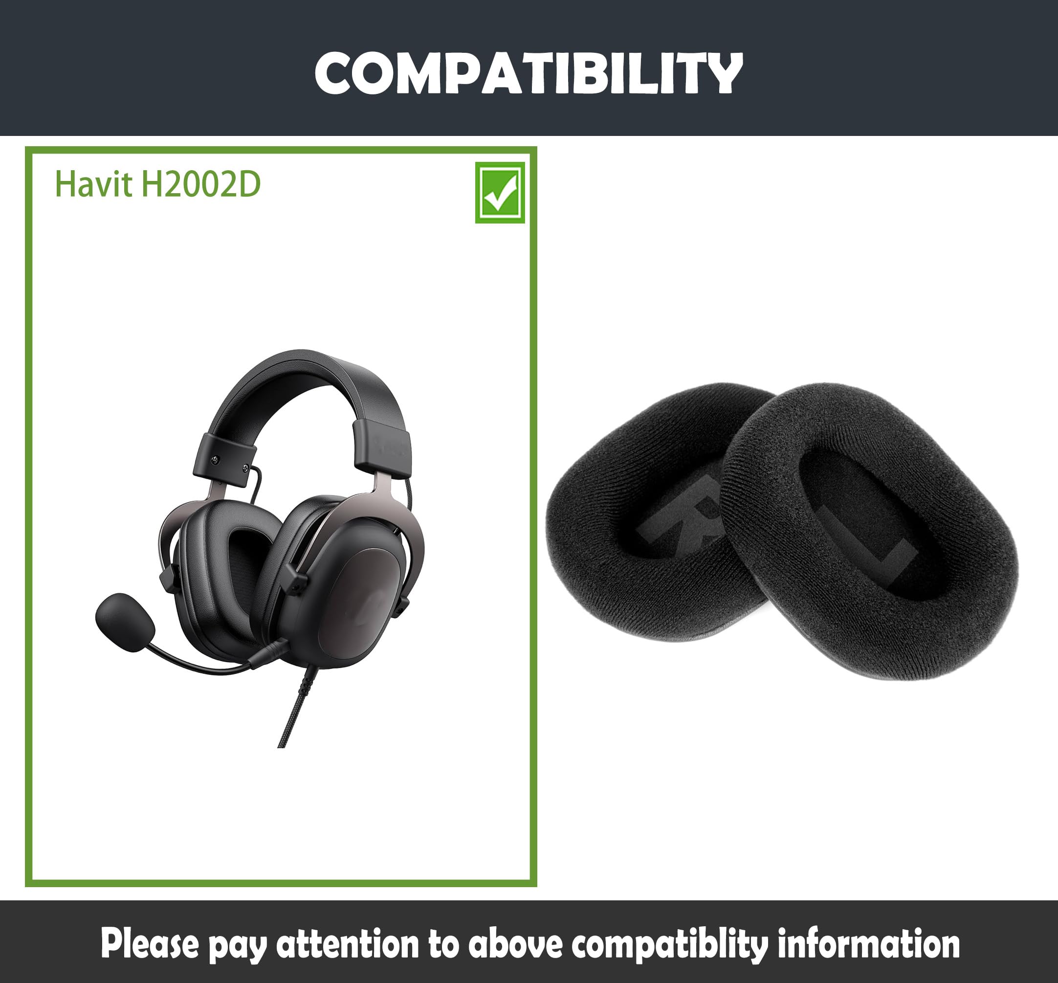 HTINDUSTRY Replacement Earpads Cushion Compatible with Havit H2002D Headset Ear Pads with Soft Fabric&High Density Foam