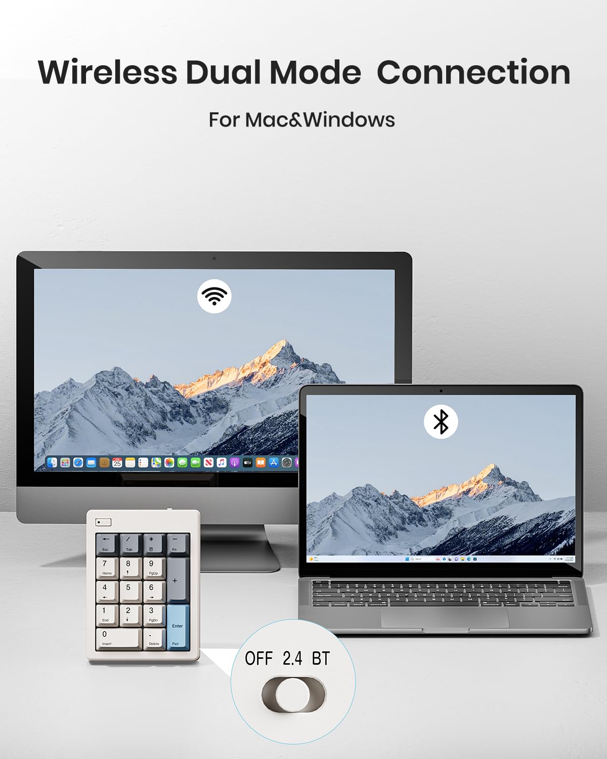 Kisnt Wireless Mechanical Number Pad, Bluetooth 5.0&2.4G Wireless Dual Mode Hot Swappable Numeric Keypad,17 Keys Gasket Numpad, Ten-Key with PBT Keycaps for Laptop/PC/TKL Keyboards(Linear Switch)