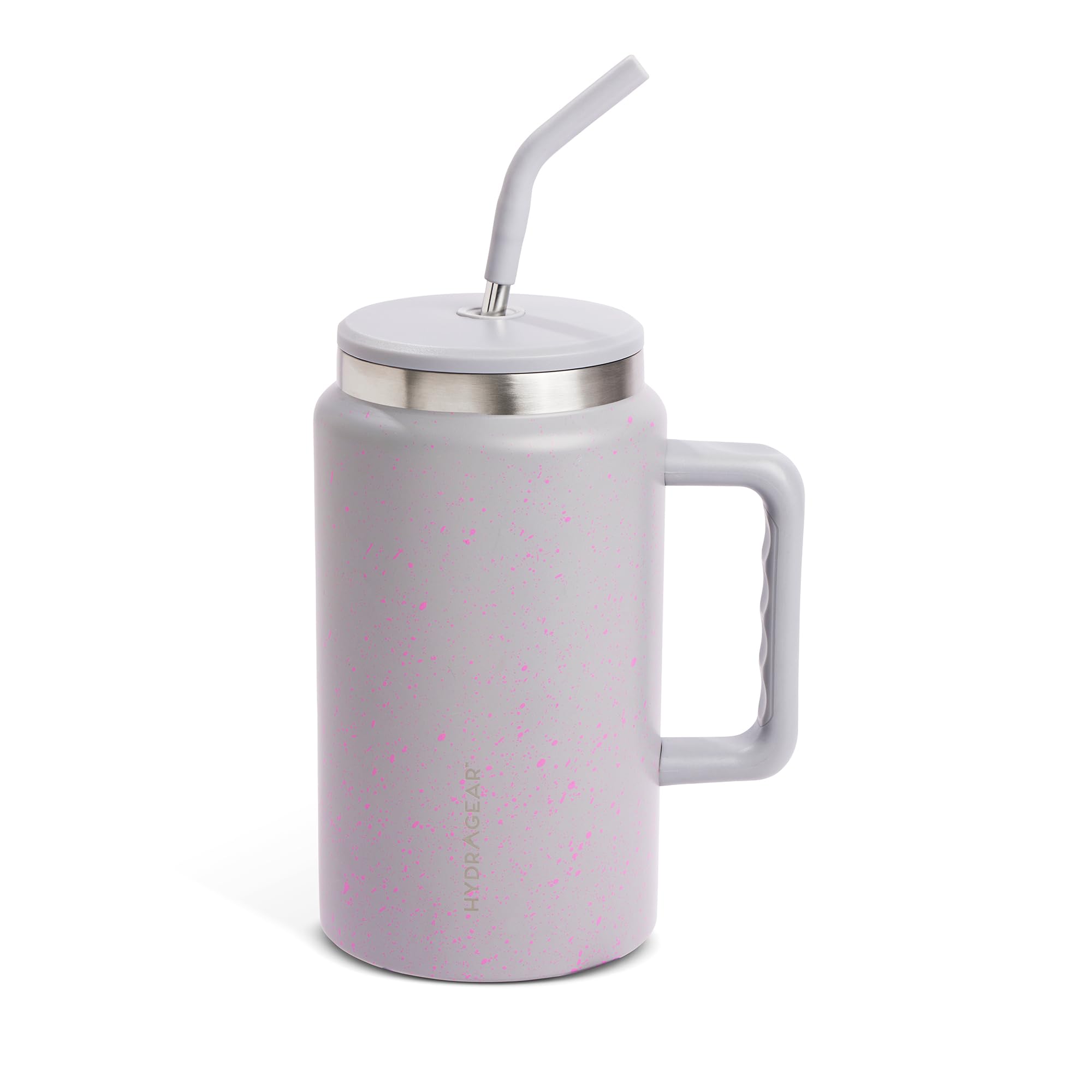 Hydragear Edge Stainless Steel Tumbler with Easy-Carry Handle and Resudable Metal Straw - 50 Oz - Overcast Speckle