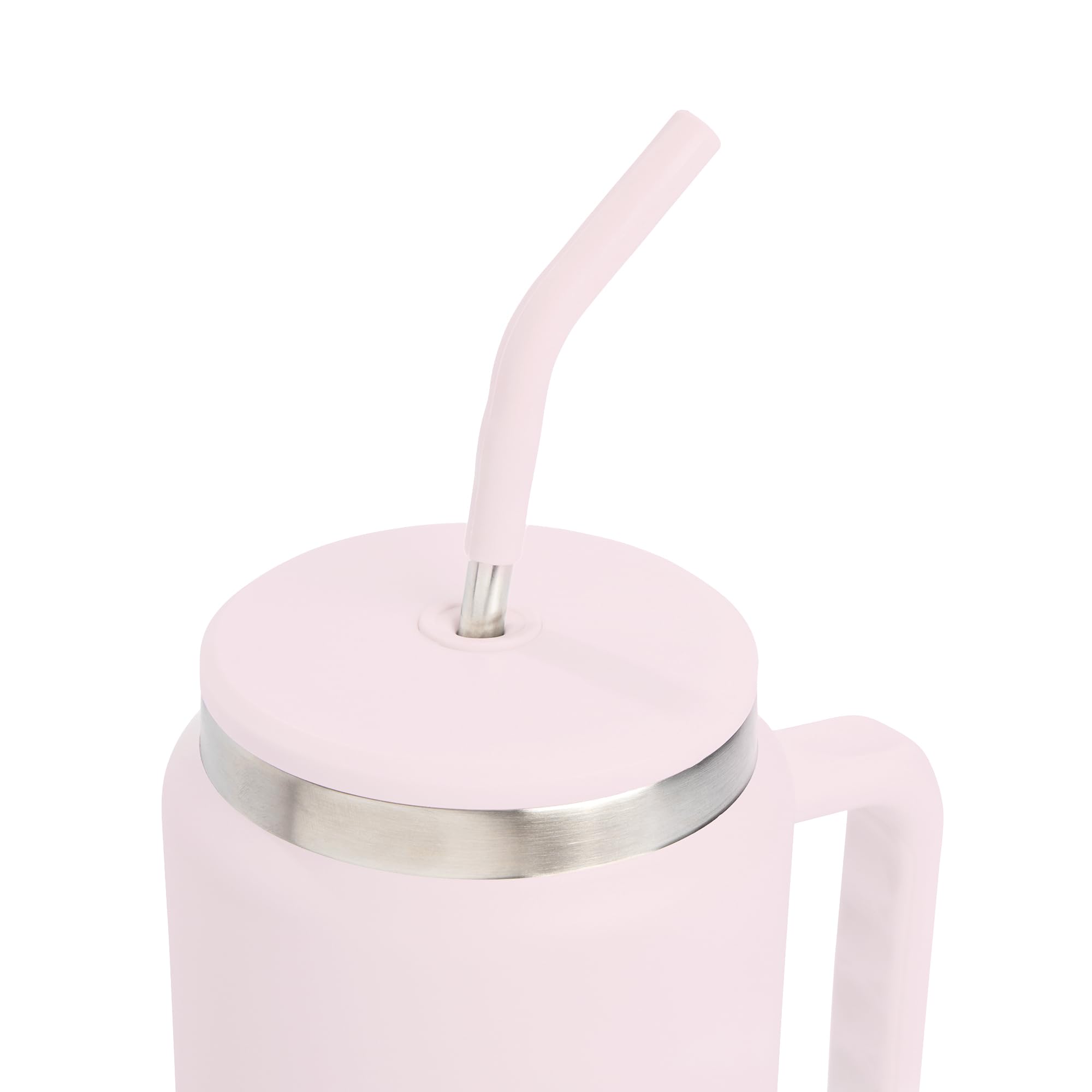 Hydragear Edge Stainless Steel Tumbler with Easy-Carry Handle and Resudable Metal Straw - 50 Oz - Pale Flamingo