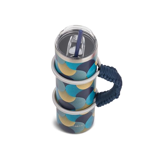 Hydragear Skinny Stainless Steel Insulated Tumbler with Splash-Proof Dual Lid & Braided Elastic Handle - 30 Oz - Geo Print