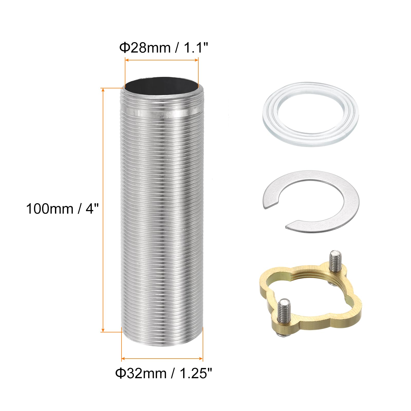 uxcell Faucet Mount Extension Shank 4"x 1.25" Stainless Steel Pipe Faucet Extension Nipple Locknut Kit Extension Threaded Lengthen Fixed High Foot with Nut and Gasket Faucet Fittings