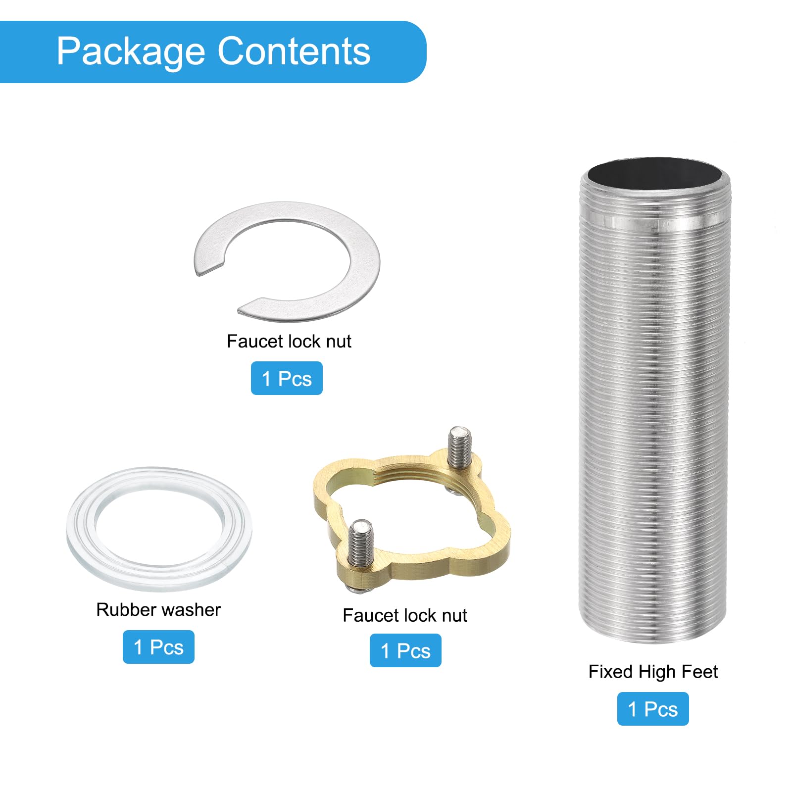 uxcell Faucet Mount Extension Shank 4"x 1.25" Stainless Steel Pipe Faucet Extension Nipple Locknut Kit Extension Threaded Lengthen Fixed High Foot with Nut and Gasket Faucet Fittings