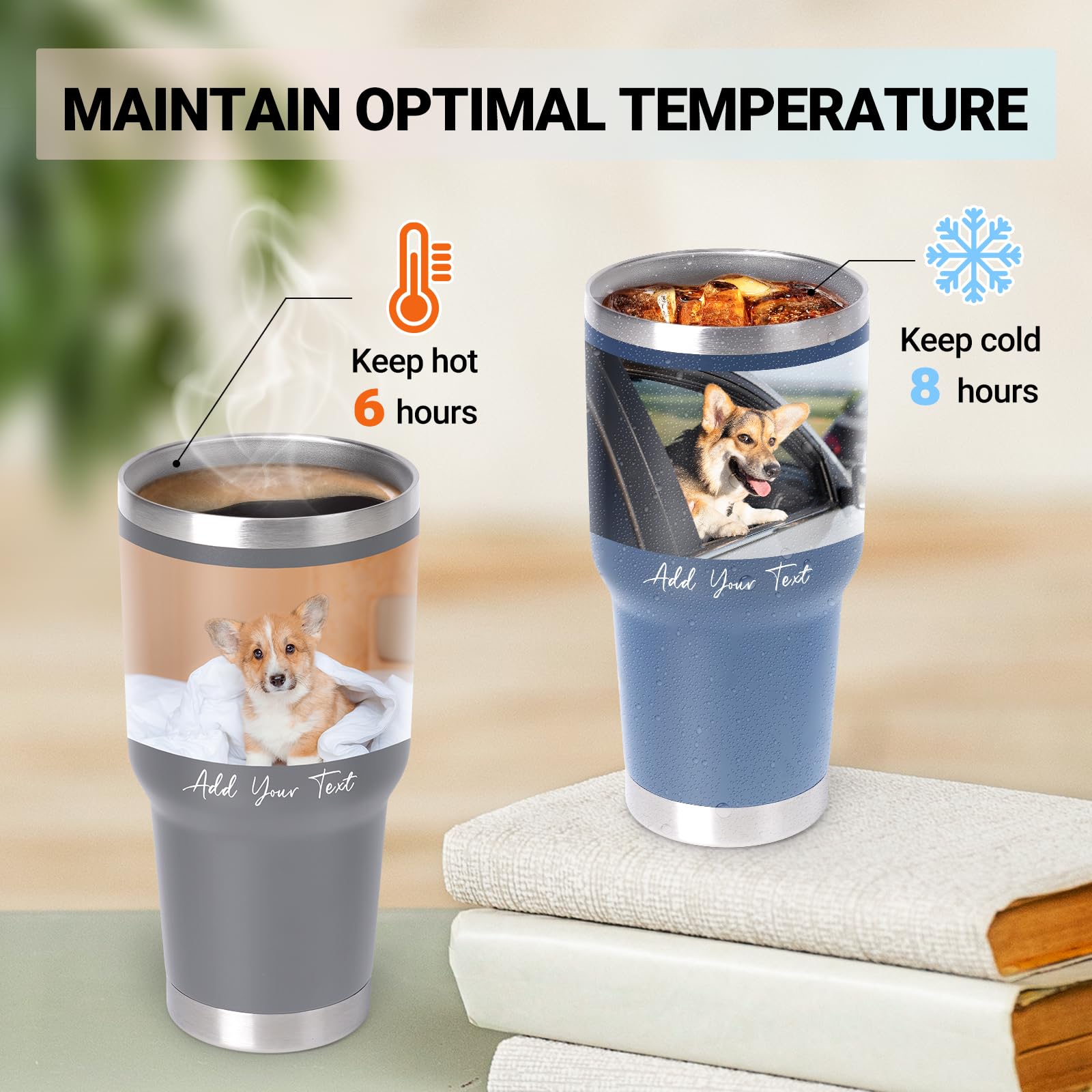 Customizedbee Personalized Tumbler with Picture Text Name Logo, 30oz Stainless Steel Custom Coffee Mug cup with Lid Straw, Anniversary Wedding Thanksgiving Christmas Birthday Gifts for Women Men Kid