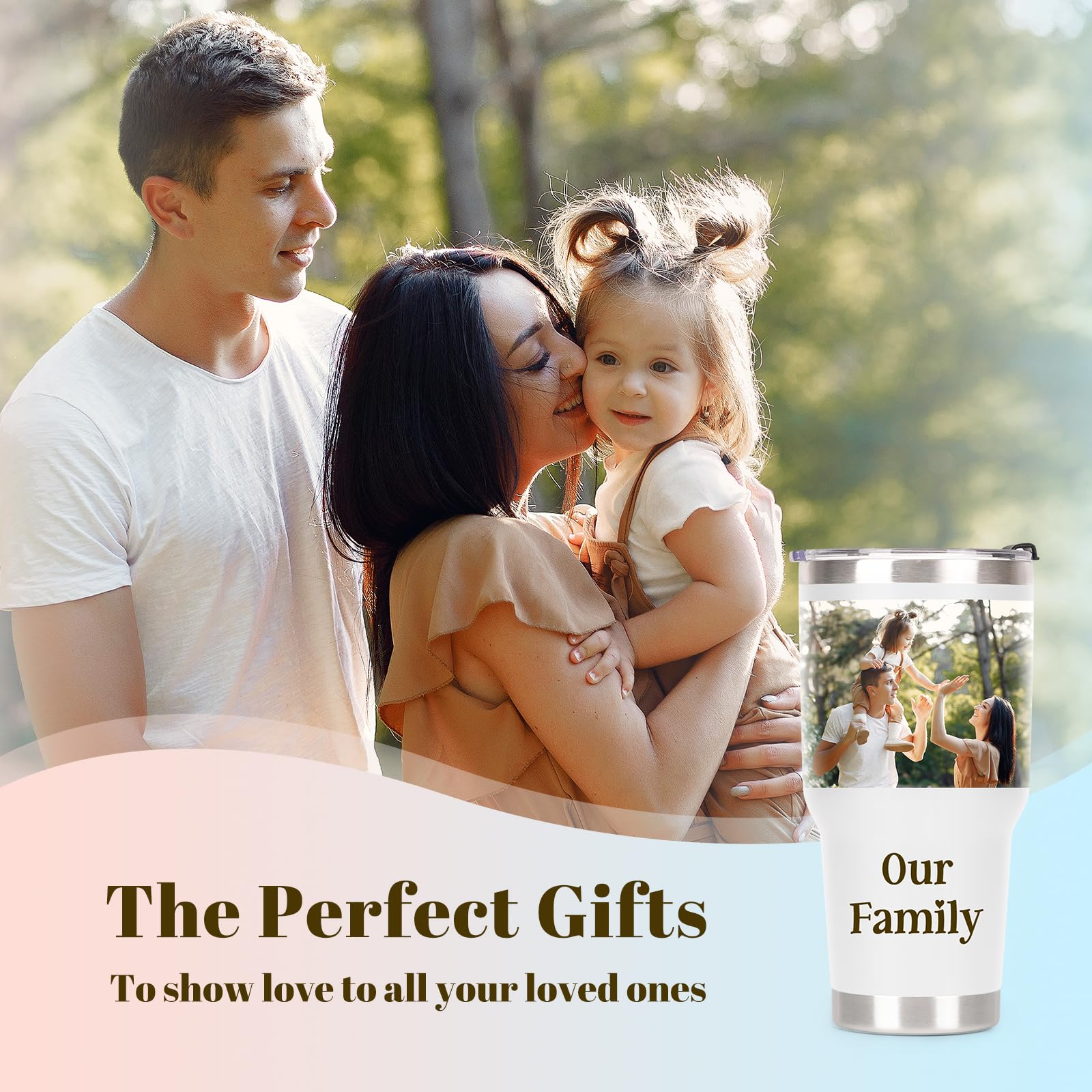 Customizedbee Personalized Tumbler with Picture Text Name Logo, 30oz Stainless Steel Custom Coffee Mug cup with Lid Straw, Anniversary Wedding Thanksgiving Christmas Birthday Gifts for Women Men Kid