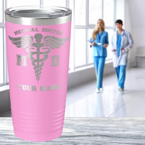 Personalized MD Medical Doctor Gift on Blush 20 oz Stainless Steel Tumbler with Lid - Insulated Cup - Custom Travel Mug