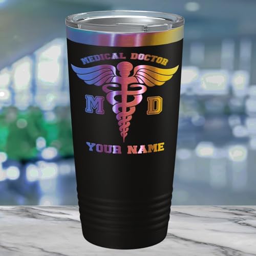 Personalized MD Medical Doctor Gift on Black with Ion Prism Design 20 oz Stainless Steel Tumbler with Lid - Insulated Cup - Custom Travel Mug
