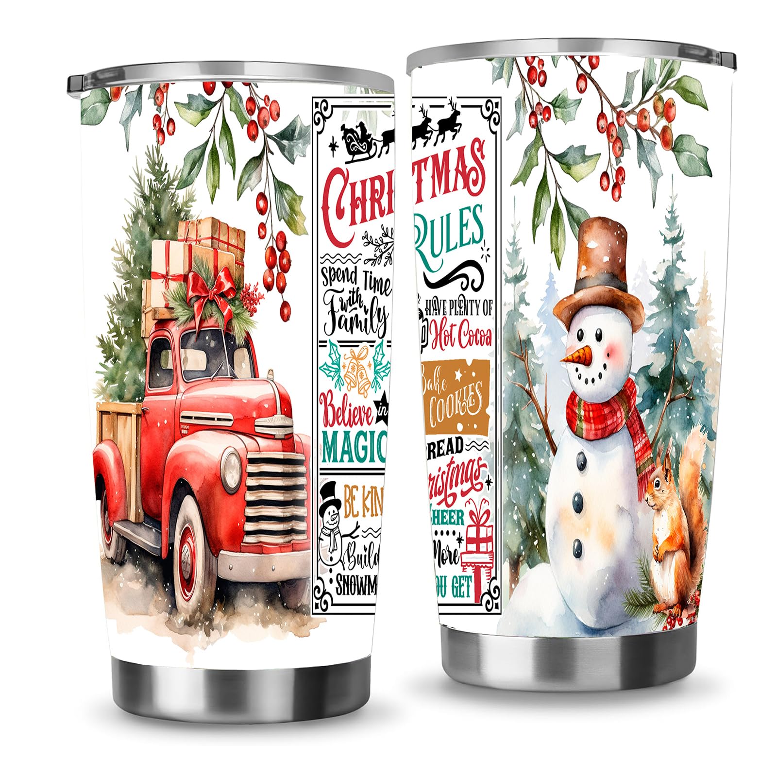 Stainless Steel Coffee Travel Mug - 20oz Snowman Christmas Tree Cup for Mom, Dad, Son, Daughter - Christmas Decor Gift