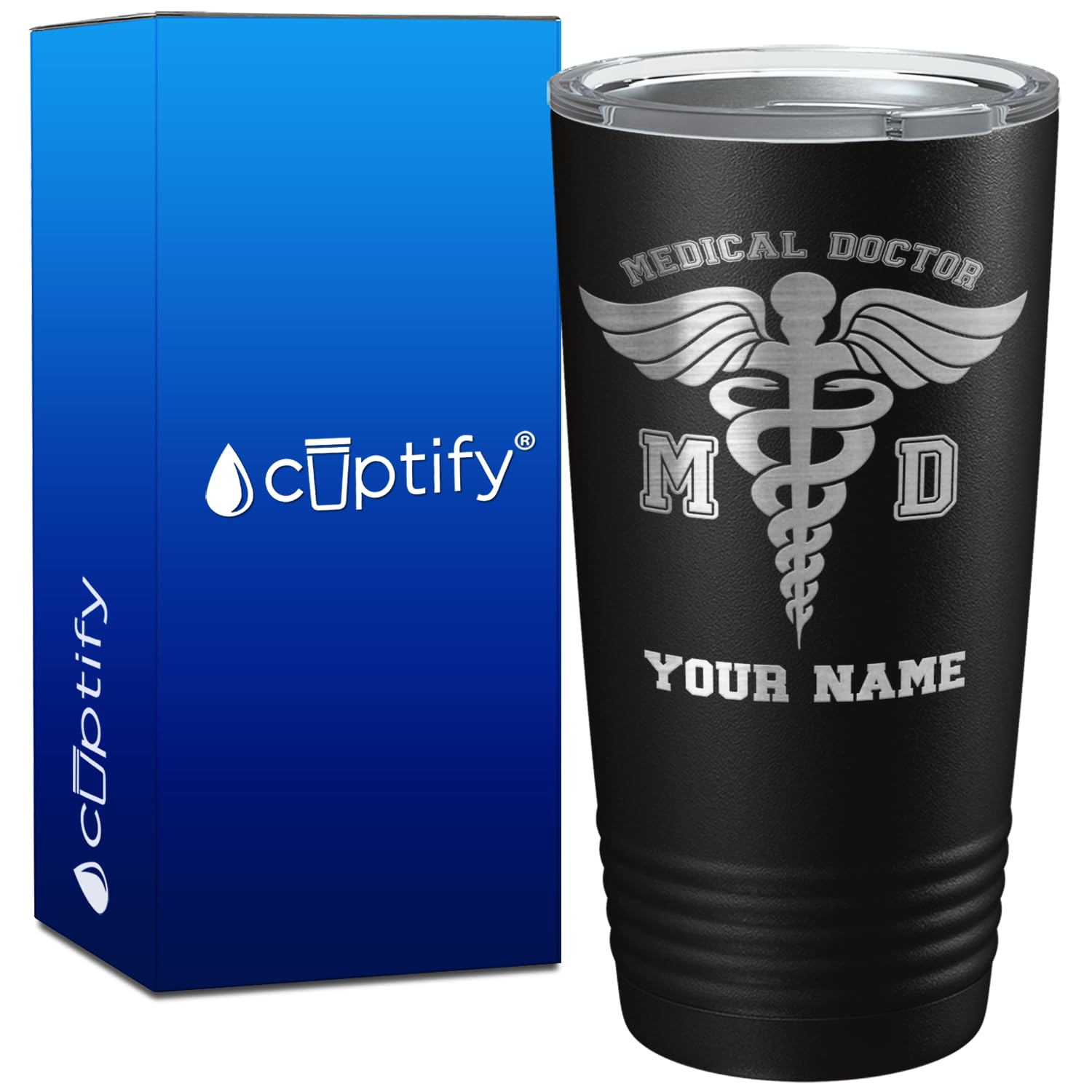 Personalized MD Medical Doctor Gift on Black 20 oz Stainless Steel Tumbler with Lid - Insulated Cup - Custom Travel Mug