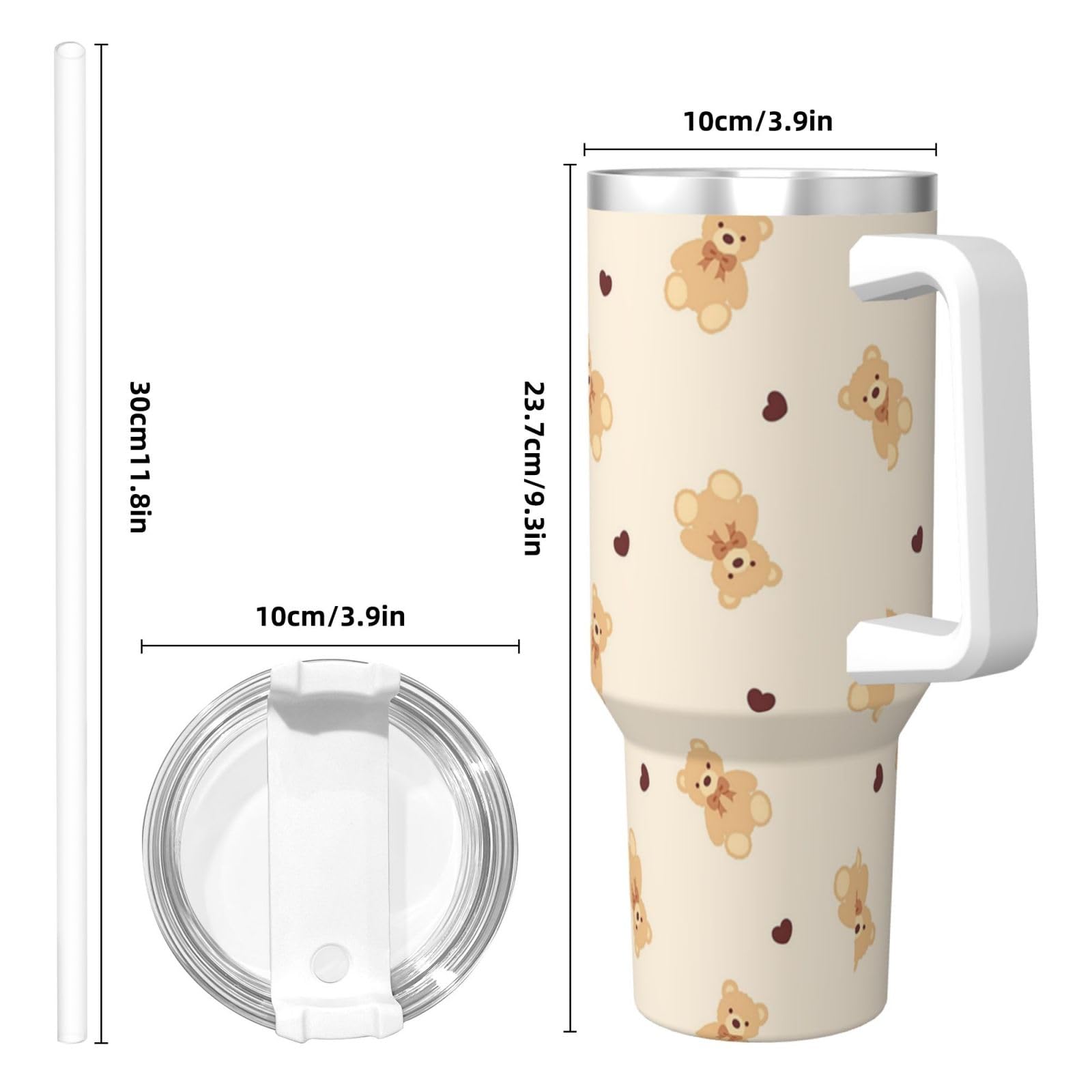 Teddy Bears Hearts 40oz Tumbler With Handle And Straw Insulated Tumblers Leak Proof Double Walled Stainless Steel Travel Mug pattern73