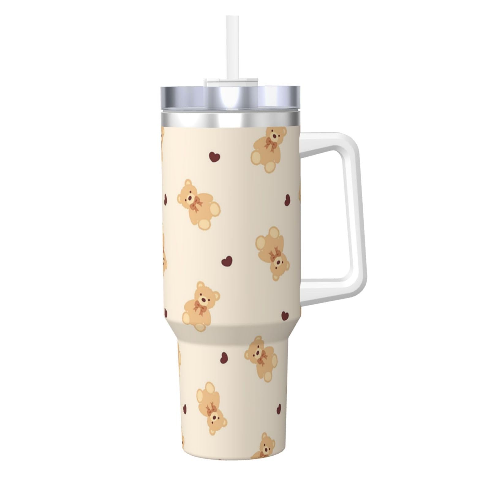 Teddy Bears Hearts 40oz Tumbler With Handle And Straw Insulated Tumblers Leak Proof Double Walled Stainless Steel Travel Mug pattern73