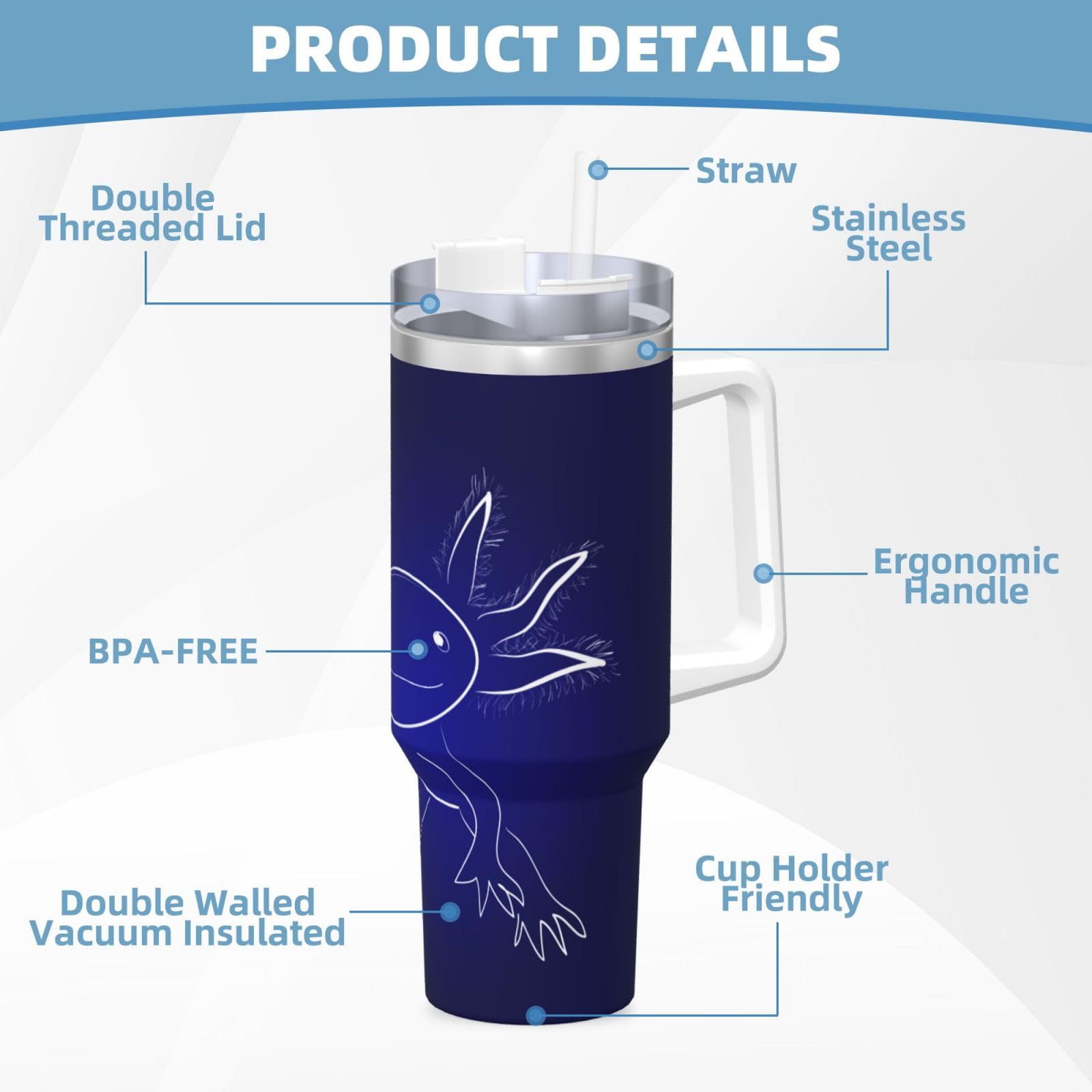 Funny White Axolotl 40oz Tumbler With Handle And Straw Insulated Tumblers Leak Proof Double Walled Stainless Steel Travel Mug pattern7