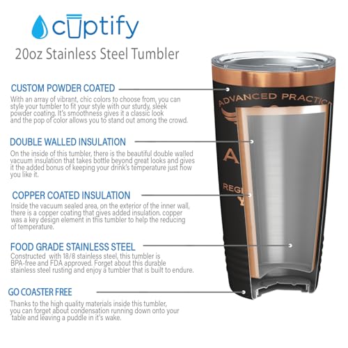 Personalized APRN Advanced Practice Registered Nurse on Black with Ion Rose Gold Design 20 oz Stainless Steel Tumbler with Lid - Insulated Cup - Custom Travel Mug
