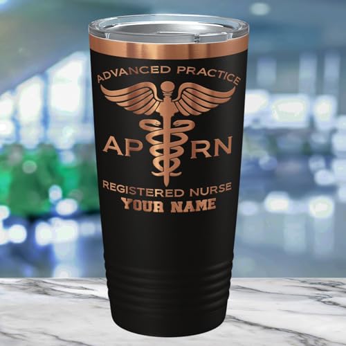 Personalized APRN Advanced Practice Registered Nurse on Black with Ion Rose Gold Design 20 oz Stainless Steel Tumbler with Lid - Insulated Cup - Custom Travel Mug