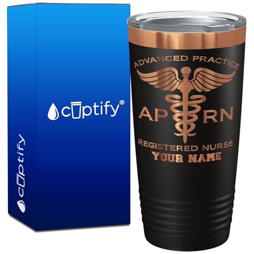 Personalized APRN Advanced Practice Registered Nurse on Black with Ion Rose Gold Design 20 oz Stainless Steel Tumbler with Lid - Insulated Cup - Custom Travel Mug