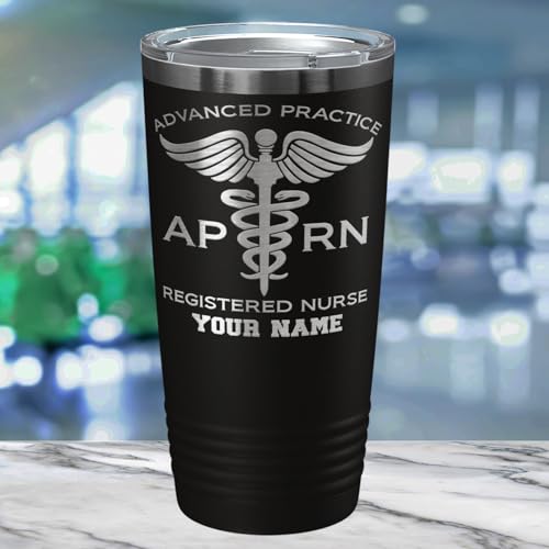 Personalized APRN Advanced Practice Registered Nurse on Black with Ion Ghost Black Design 20 oz Stainless Steel Tumbler with Lid - Insulated Cup - Custom Travel Mug