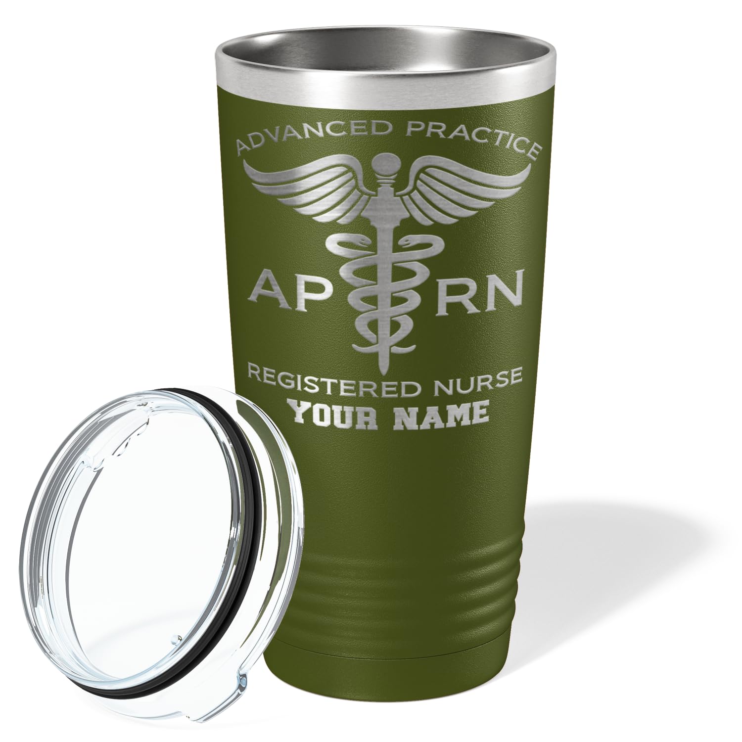 Personalized APRN Advanced Practice Registered Nurse Gift on Army Green 20 oz Stainless Steel Tumbler with Lid - Insulated Cup - Custom Travel Mug