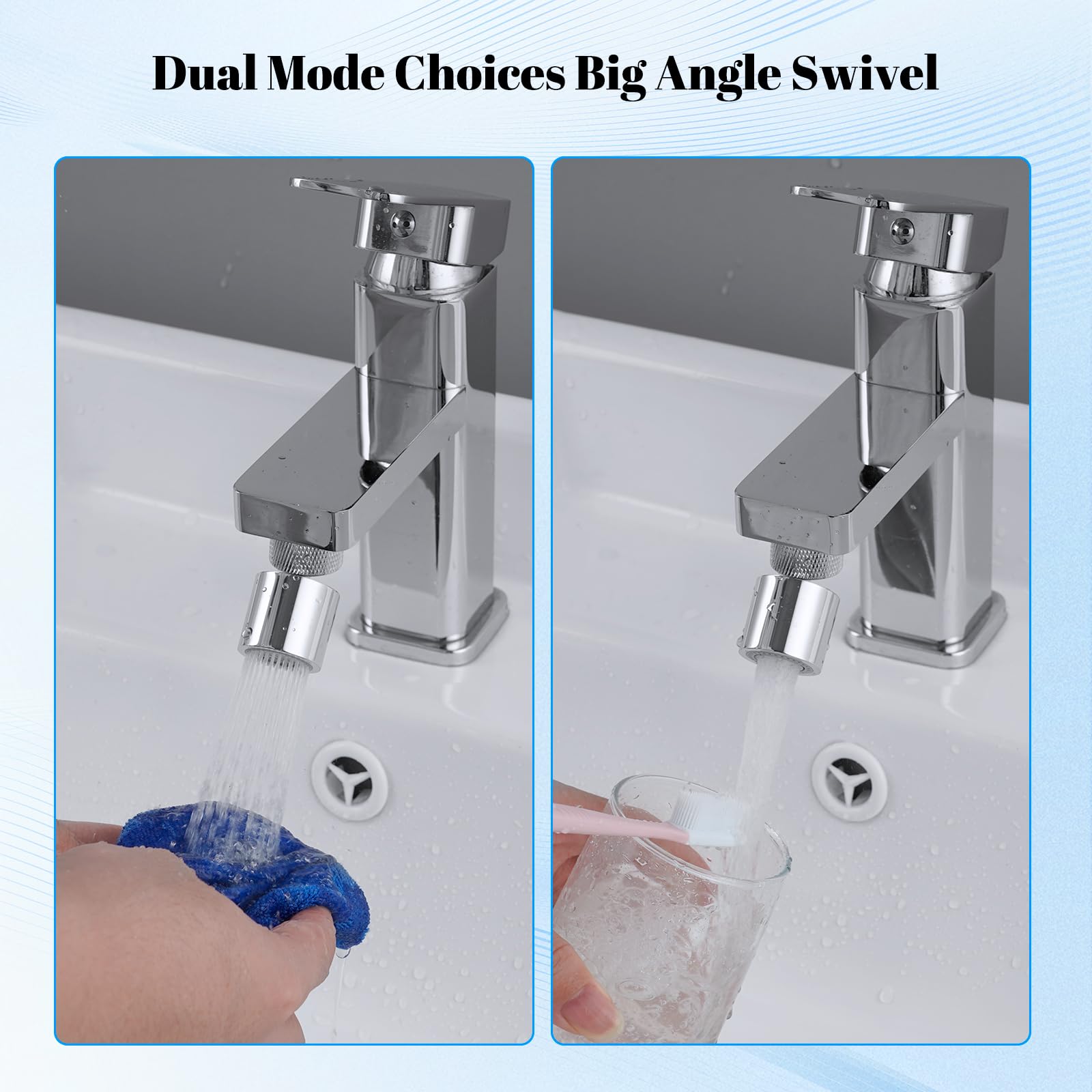 Hibbent Dual-function Metal Faucet Aerator, 2-Flow Big Angle Rotate Kitchen Sink Aerator 360 Degree Swivel Sink Sprayer Attachment, 55/64 Inch Female Thread, Chrome