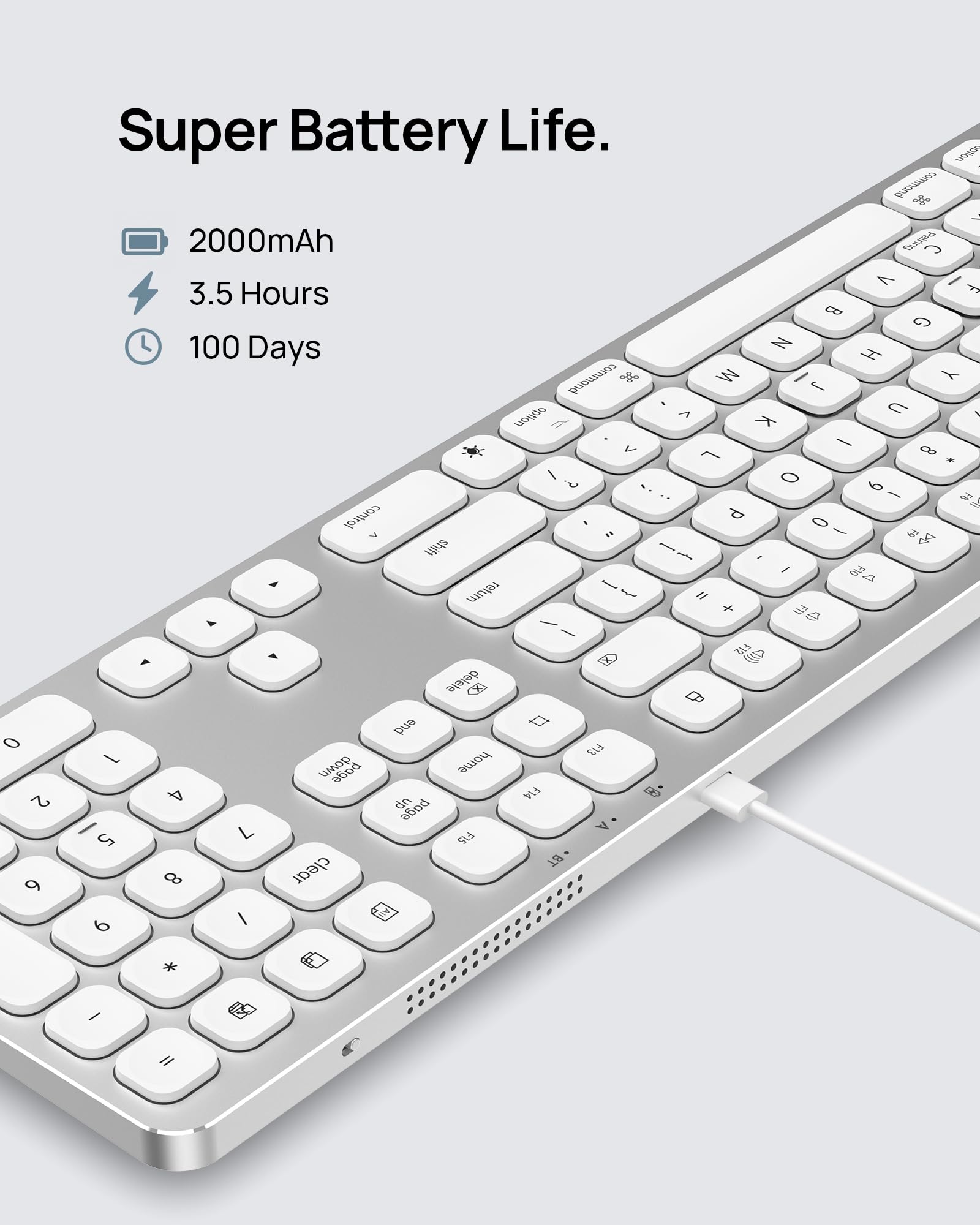 SODI Wireless Keyboard for Mac with Numeric Keypad, Backlit, Wireless, Rechargeable, Programmable Keys. Compatible with MacBook Pro/Air, iMac, Mac Mini/Pro, iPad, iPhone, US English, White