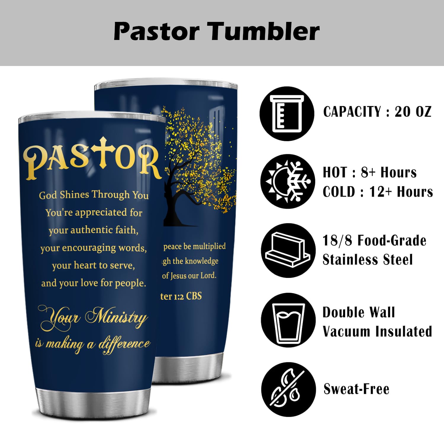 FROOBLEQUIRK 20 Oz Tumbler for Men, Ministry Appreciation, Retirement, Youth Pastor Birthday Christmas Cup Mug, Religious Scripture, Baptism Christian, Pastoral Gift
