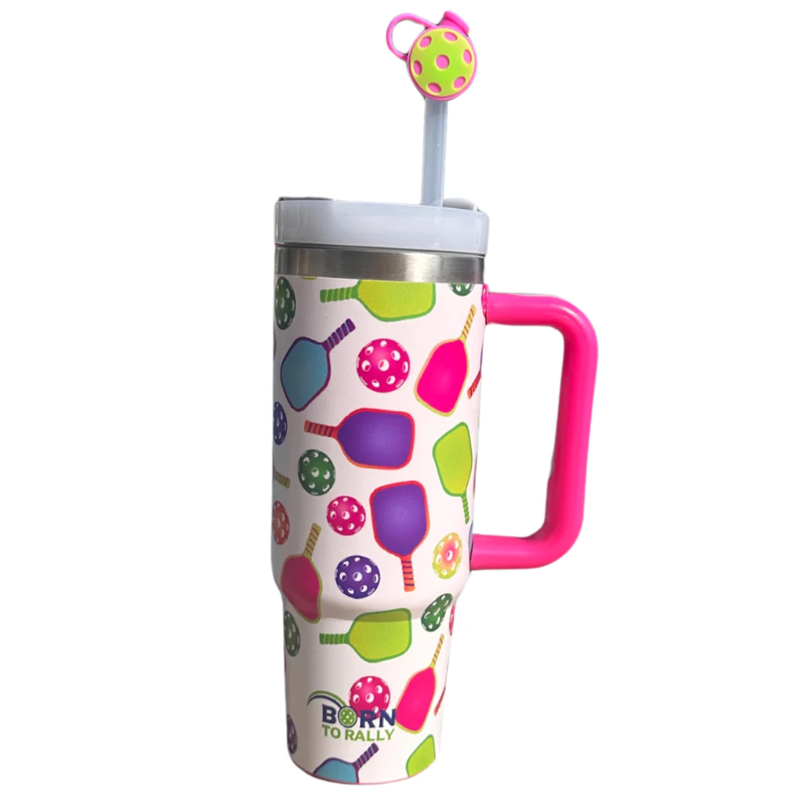 born to rally Pickleball Tumbler- 30oz (Pink Multi)