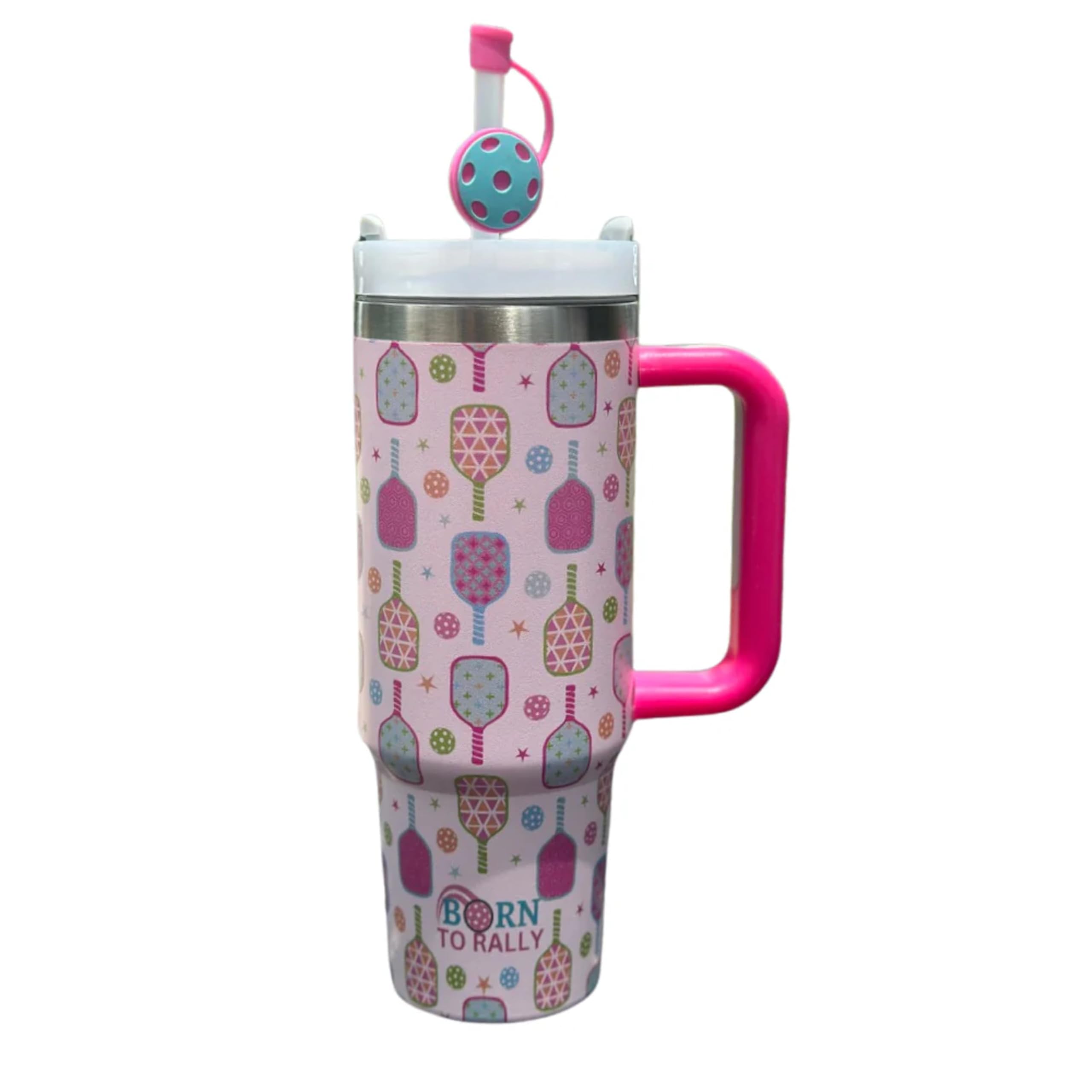 born to rally Pickleball Tumbler- 30oz (Pink Stars)