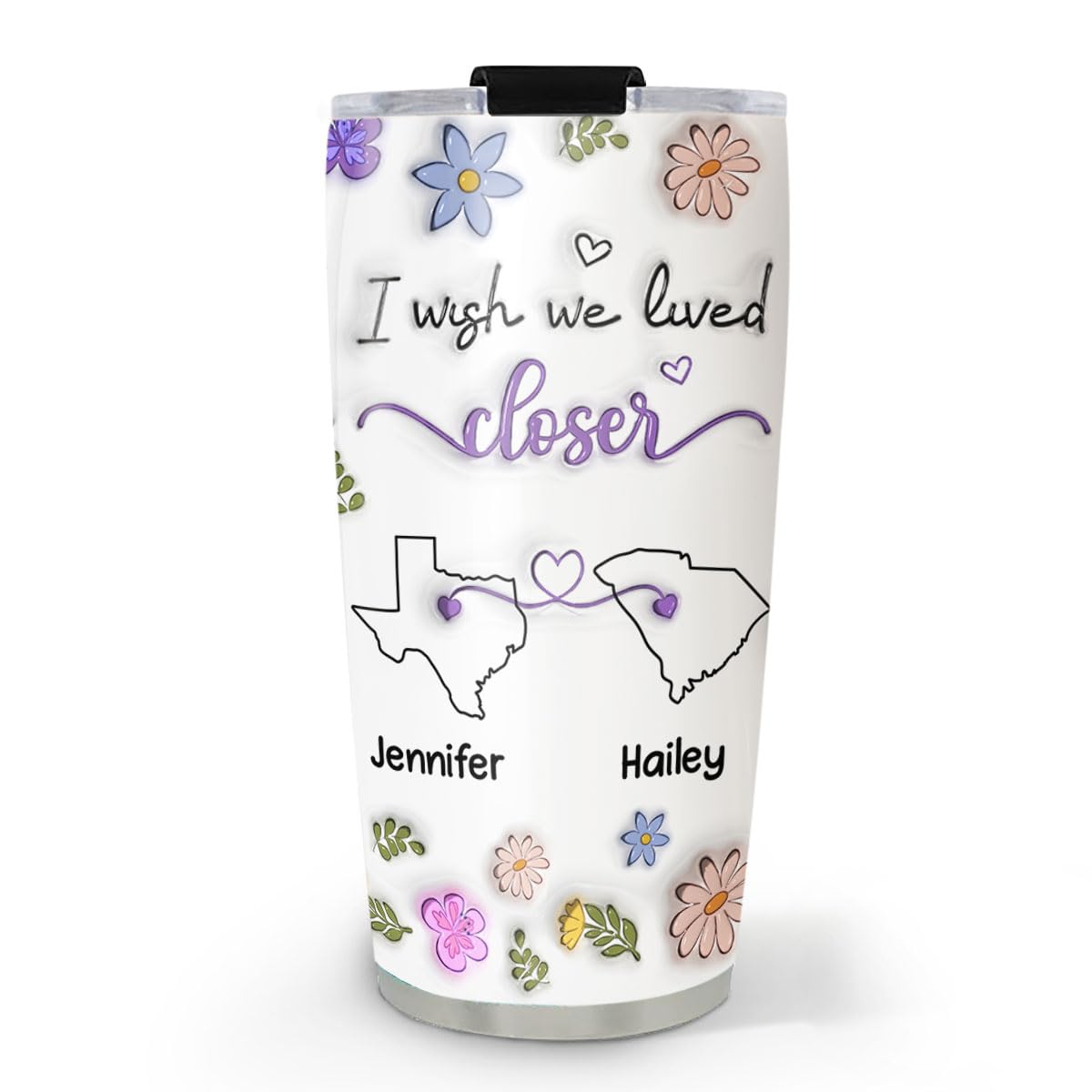 Wrappiness I Wish We Lived Closer Tumbler - Custom State Travel Cup 3D Inflated Effect 20Oz Stainless Steel Tumbler, Long Distance Relationship Friendship Gifts for Sister Best Friend Bestie (A01)