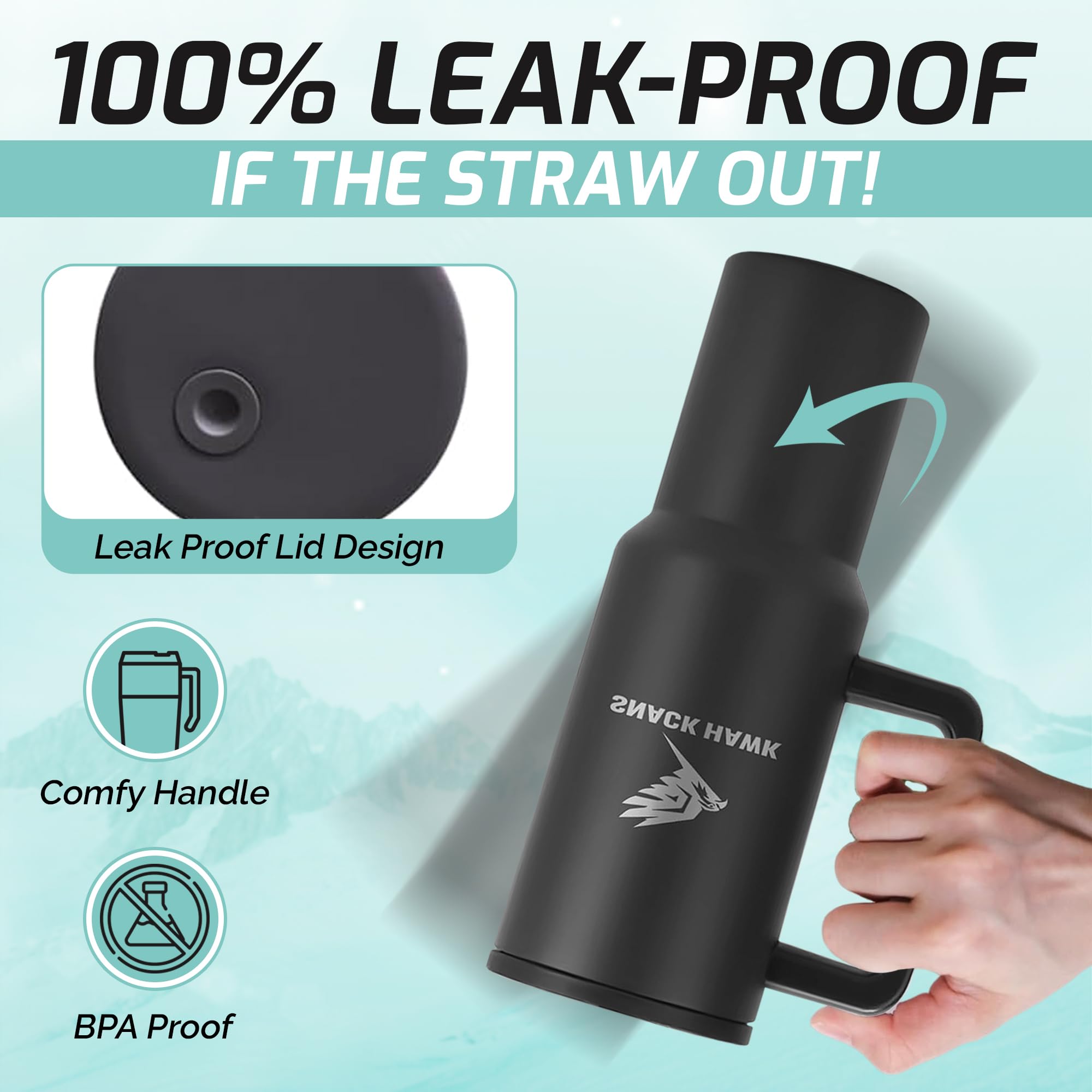 Snack hawk 40oz Insulated Stainless Steel Travel Coffee Tumbler with Handle and Straw | 100% Leak-Proof Mug | Car Cupholder Friendly | Perfect Water Cup Gift for Everyone