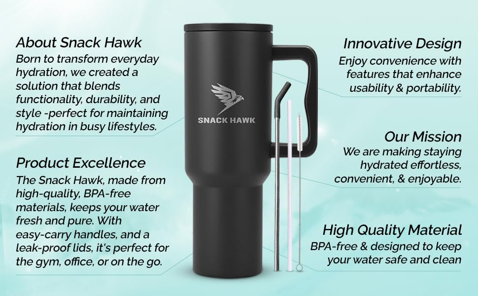 Snack hawk 40oz Insulated Stainless Steel Travel Coffee Tumbler with Handle and Straw | 100% Leak-Proof Mug | Car Cupholder Friendly | Perfect Water Cup Gift for Everyone