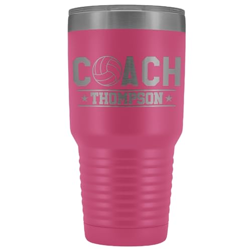 Personalized Volleyball Coach Tumbler Cup With Coach Name - Customized Volleyball Coach Gift - Custom Volleyball Coach Travel Mug - Pink