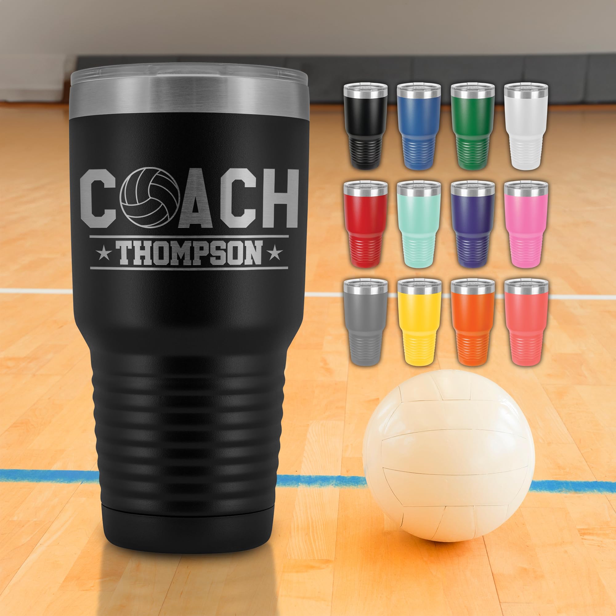 Personalized Volleyball Coach Tumbler Cup With Coach Name - Customized Volleyball Coach Gift - Custom Volleyball Coach Travel Mug - Black