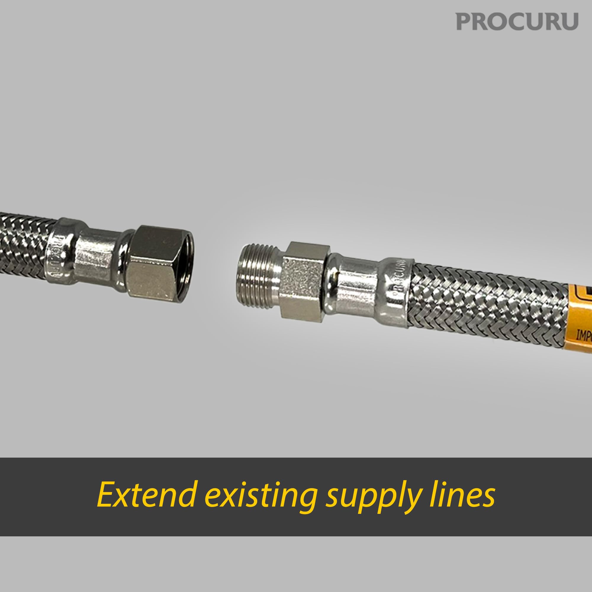 PROCURU 2-Pack 16-Inch Faucet Supply Extension, 3/8 OD Comp (Male) x 3/8 Comp (Female), Stainless Steel Braided Faucet Connetor Hose, Certified Safe (9SFD16-2P)