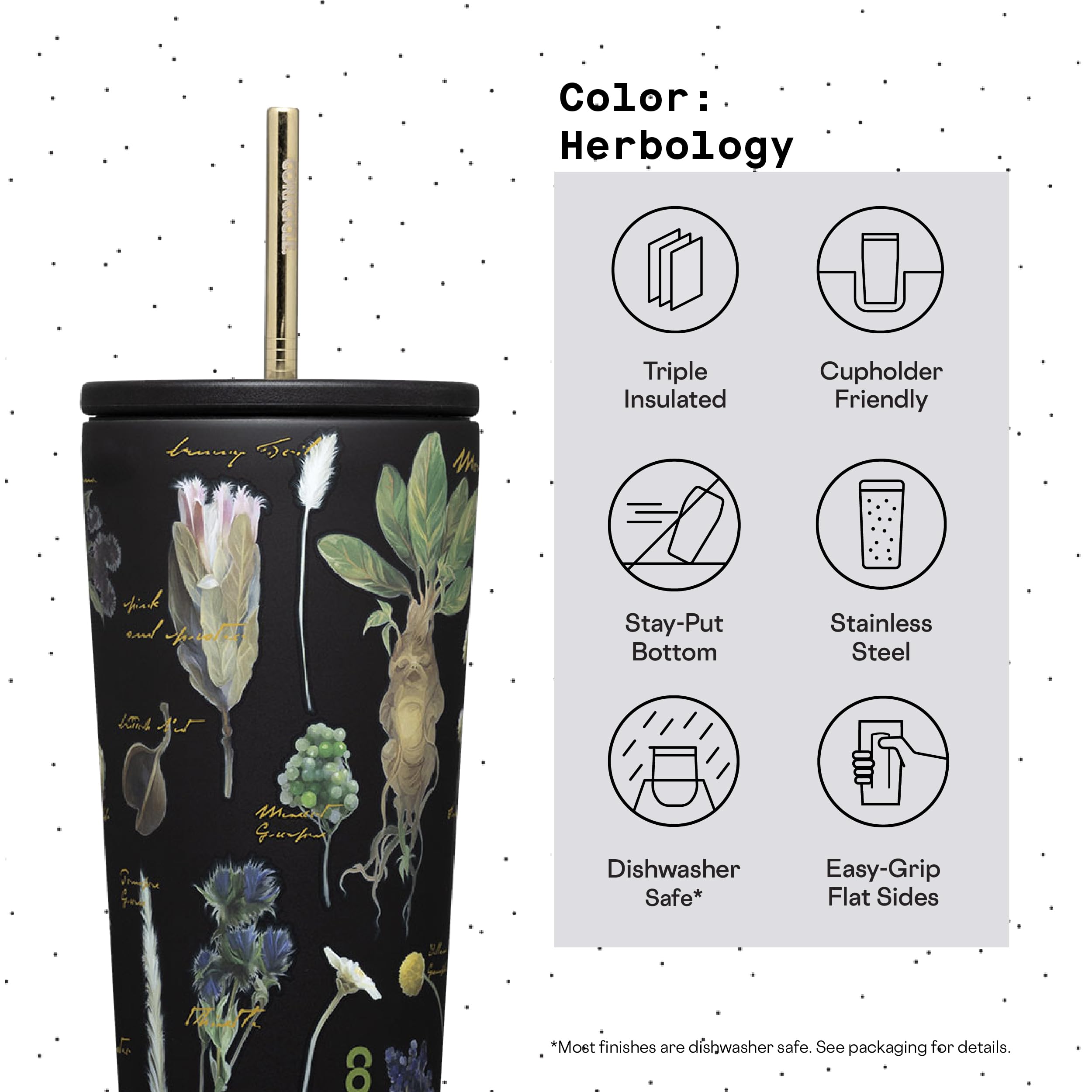 Corkcicle x Warner Brothers Harry Potter Herbology Cold Cup Insulated Tumbler with Lid and Straw, 24 oz – Water Bottle Keeps Drinks Cold 12hrs, Hot 5hrs – Cupholder Friendly, Flexible Sipping Lid