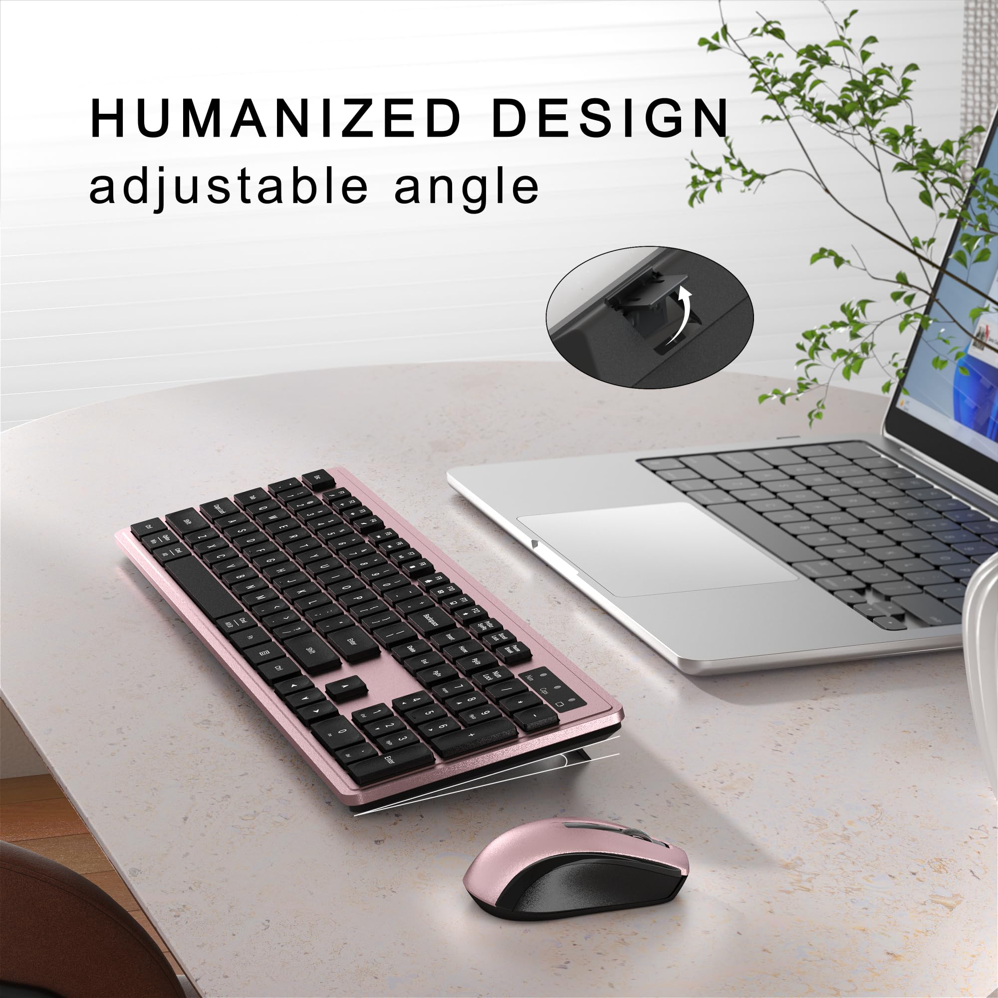 MPTOG Wireless Keyboard and Mouse Combo, Full-Size 104-Key Office Keyboard with 15 Function Keys, Numeric Keypad, Single USB Receiver, Compatible with PC and Laptop(Pink)