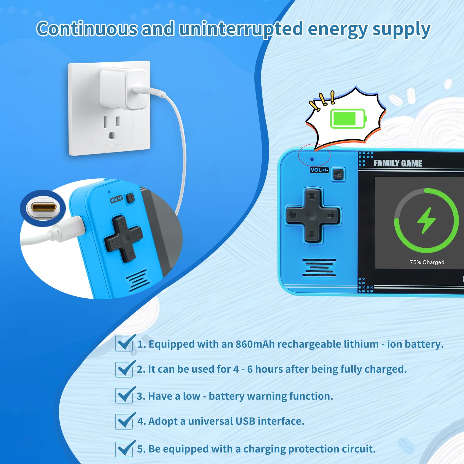 Handheld Game for Kids -Preloaded 220 Retro Video Games, Portable Gaming Player with Rechargeable Battery 3.0" LCD Screen, Mini Arcade Electronic Toy Gifts for Boys Girls (Blue)