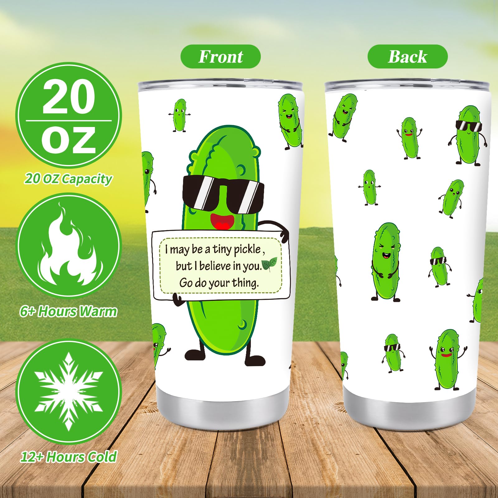 Keluna Pickle Gift for Pickle Lovers - 3Pcs Pickle Themed Gifts for Women, 20oz Funny Pickle Tumbler with Lid Straw Cucumber Makeup Bag Keychain for Women Girls Birthday Christmas Gifts Ideas