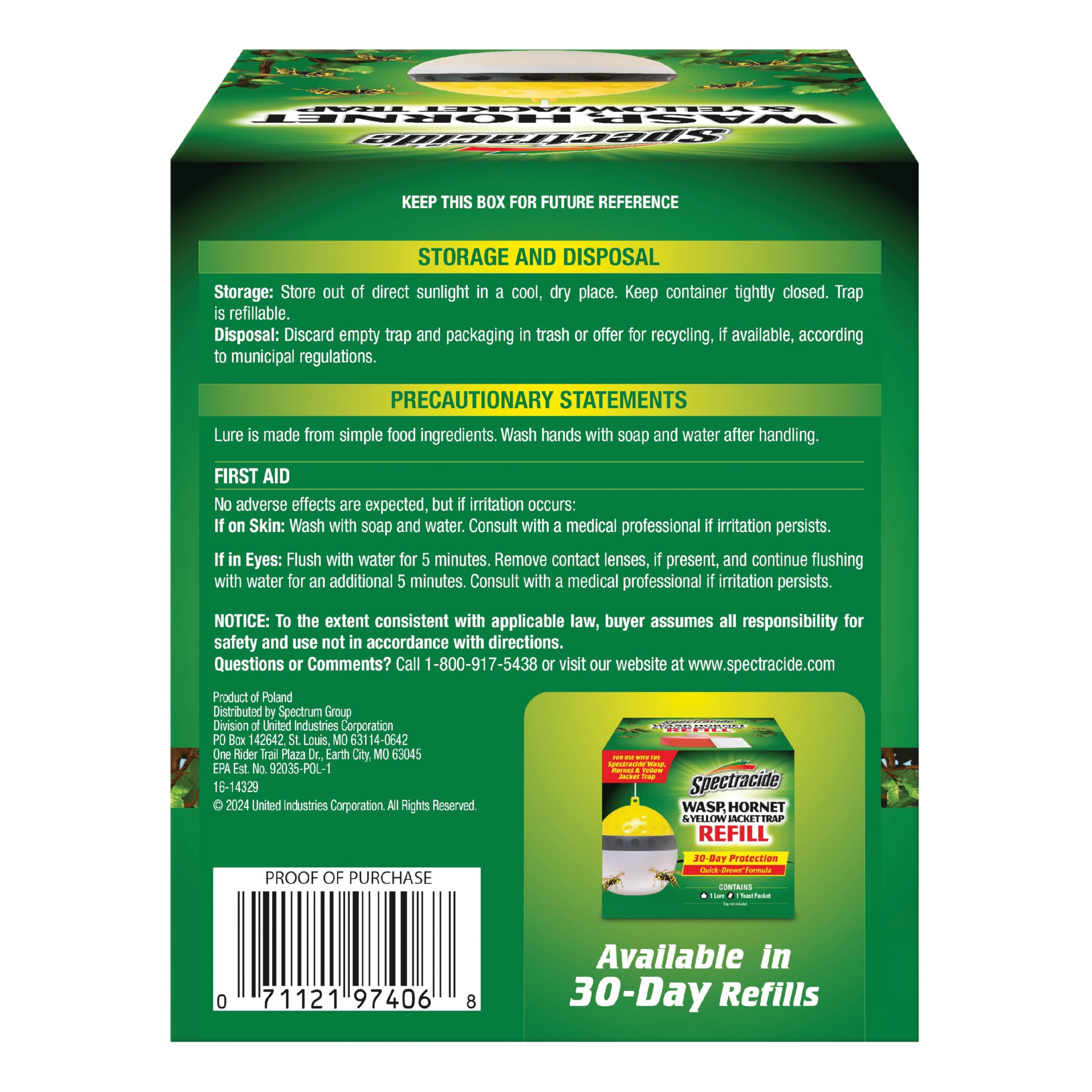 Spectracide Wasp, Hornet & Yellowjacket Trap, Hanging Wasp & Hornet Trap with a Quick-Drown Formula That Submerges & Kills Insects, 1 Count